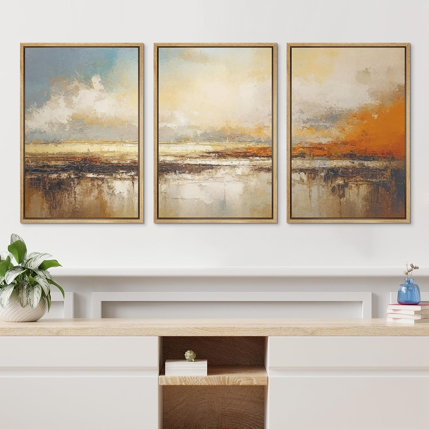 PixonSign Framed Canvas Print Wall Art Set Sunset Over Autumn Lake ...