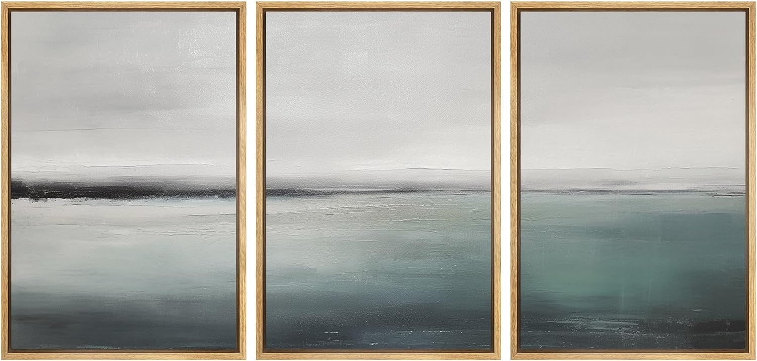 PixonSign Framed Canvas Print Wall Art Set Teal Ocean Horizon Cloud Sky ...