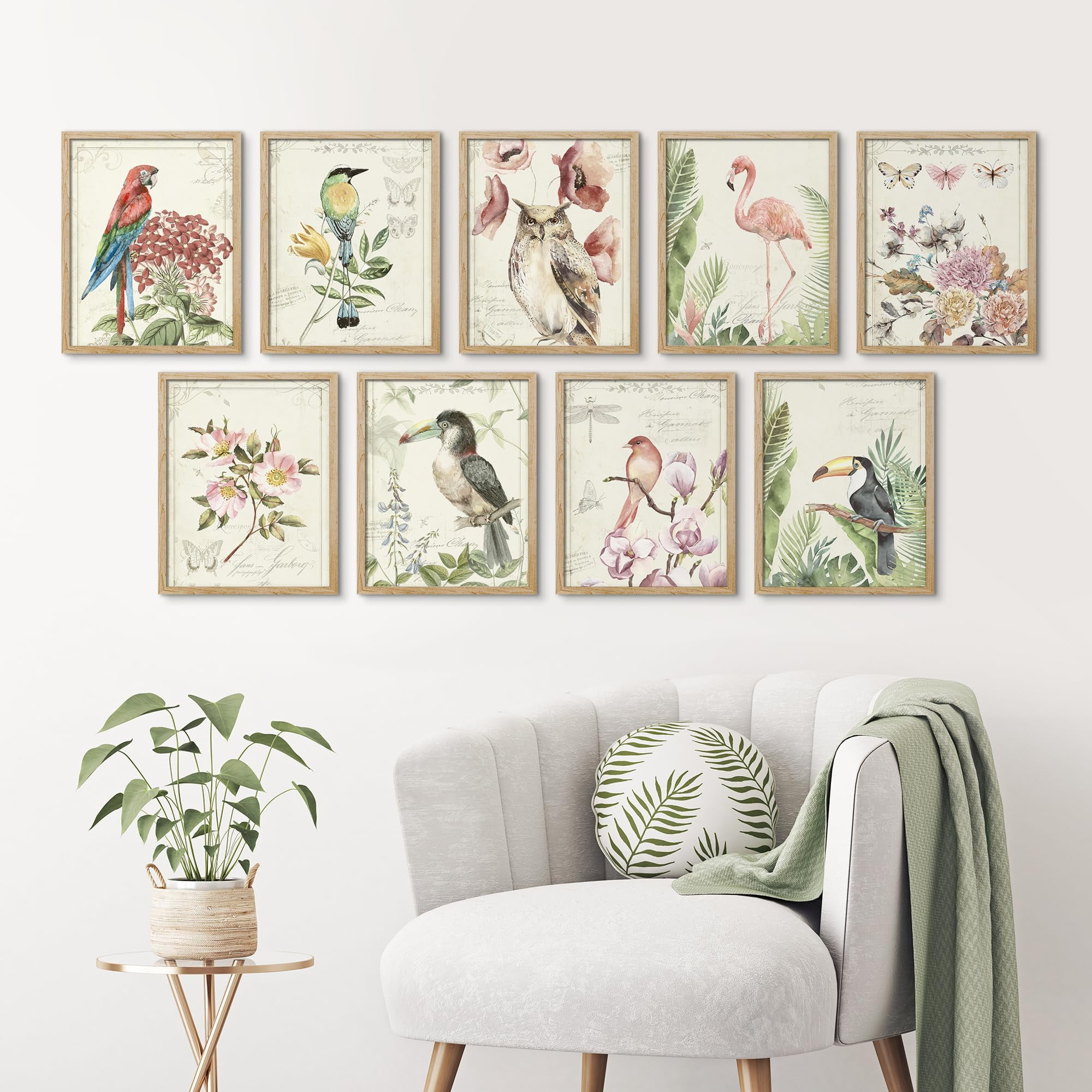 PixonSign Framed Canvas Print Wall Art Set - Vintage Avian Elegance ...