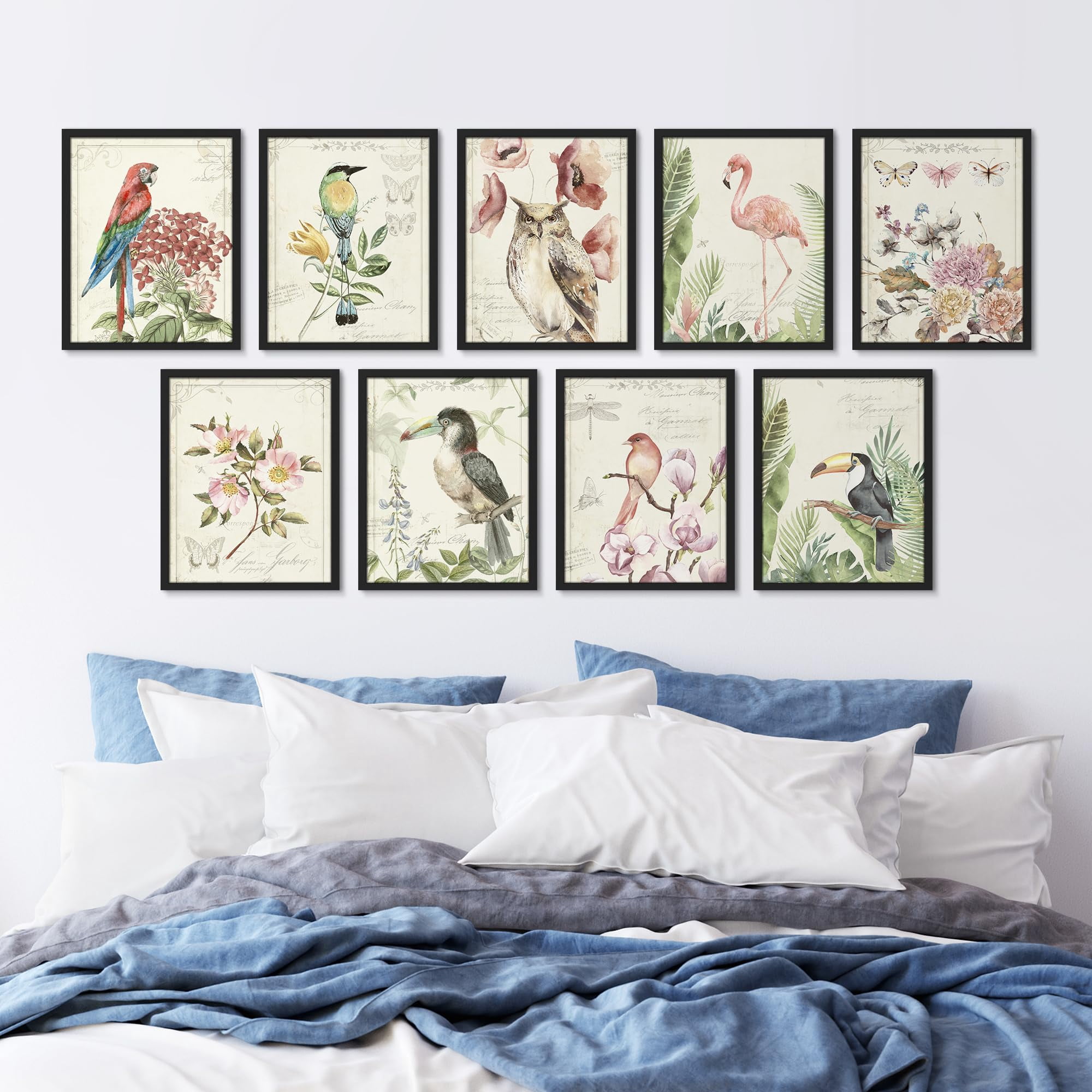 PixonSign Framed Canvas Print Wall Art Set - Vintage Avian Elegance ...