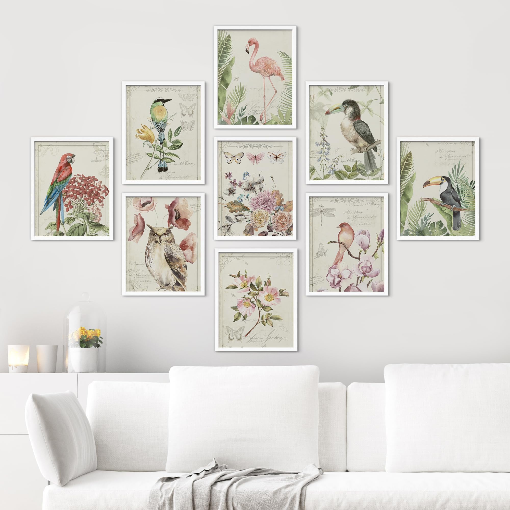 PixonSign Framed Canvas Print Wall Art Set - Vintage Avian Elegance ...