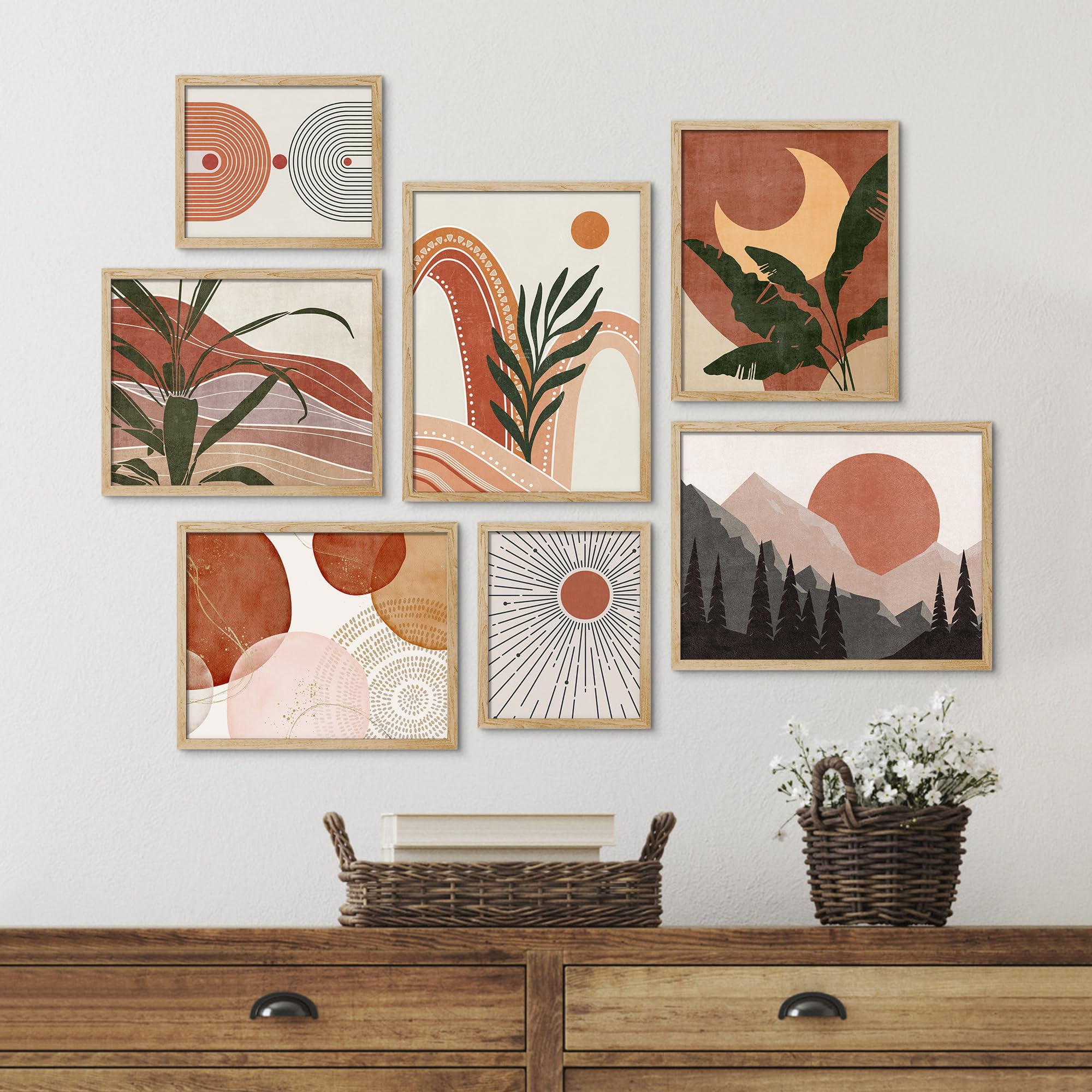 PixonSign Framed Canvas Print Wall Art Set - Vintage Mid-Century Forest ...