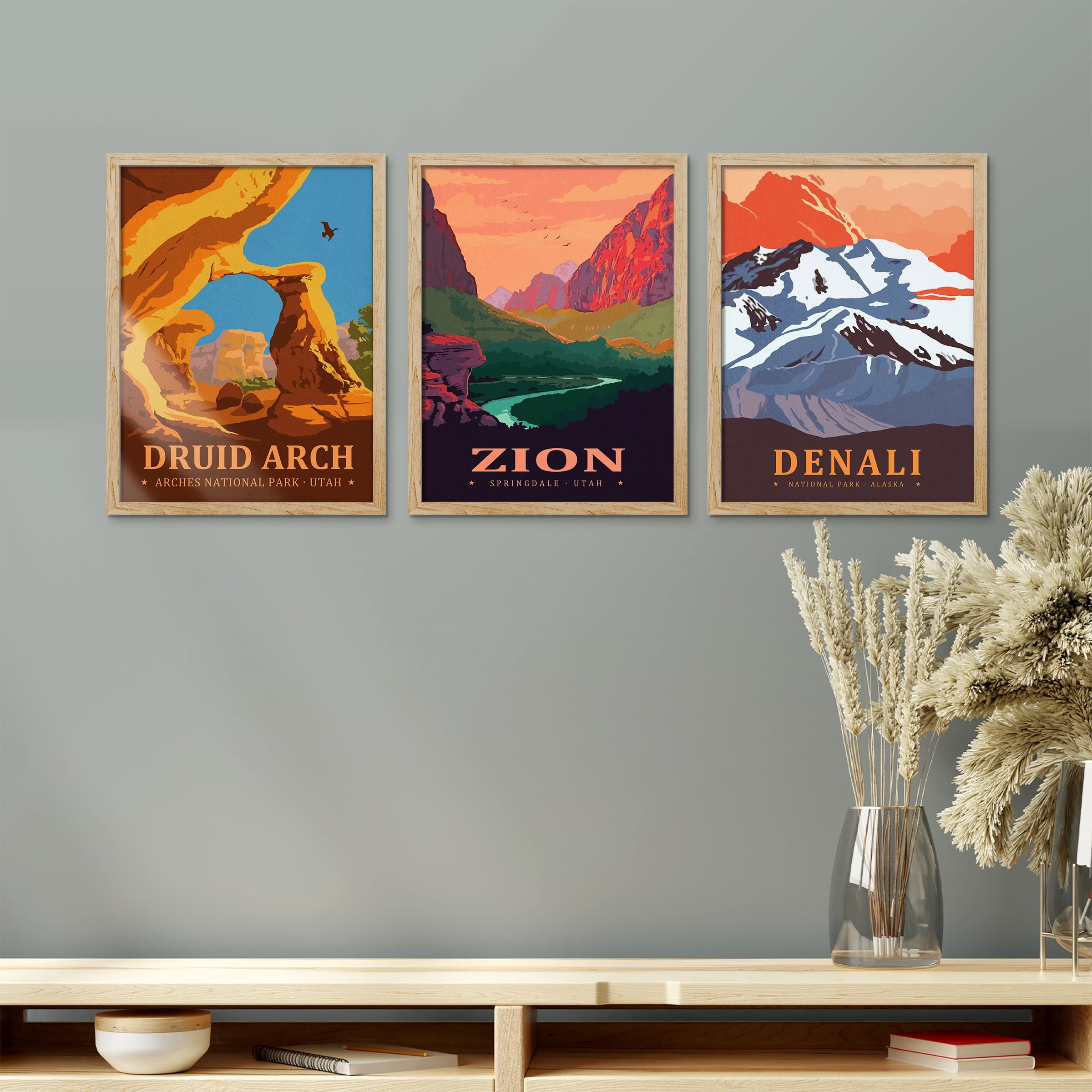PixonSign Framed Canvas Print Wall Art Set - Zion and Denali United ...