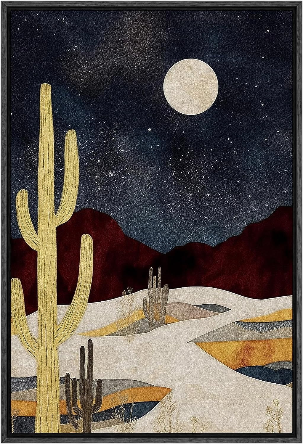 PixonSign Framed Canvas Print Wall Art Starlight Moon Cactus Desert ...