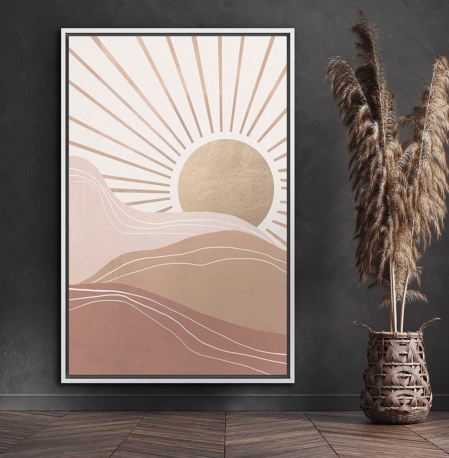 PixonSign Framed Canvas Wall Art, Sunbeams Over Mountains, Boho Decor ...