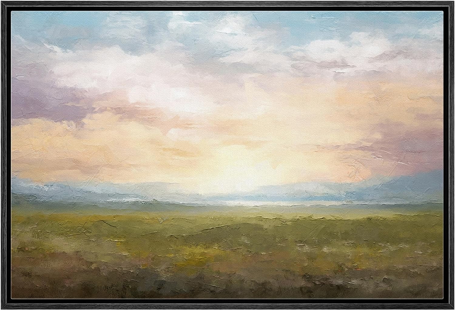 PixonSign Framed Canvas Print Wall Art Sunset Sky Rustic Grass Field ...