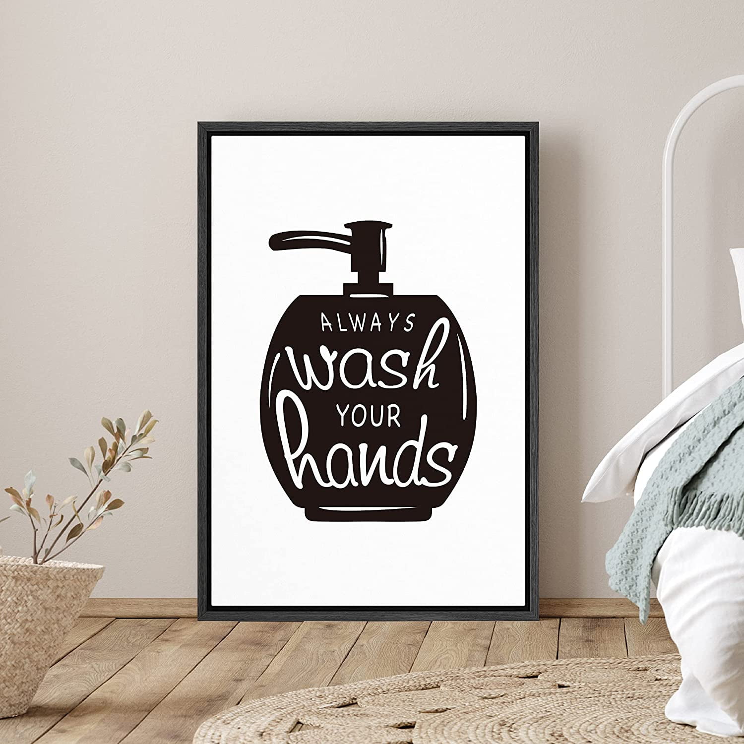 PixonSign Framed Canvas Print Wall Art Wash Hands Phrase People ...