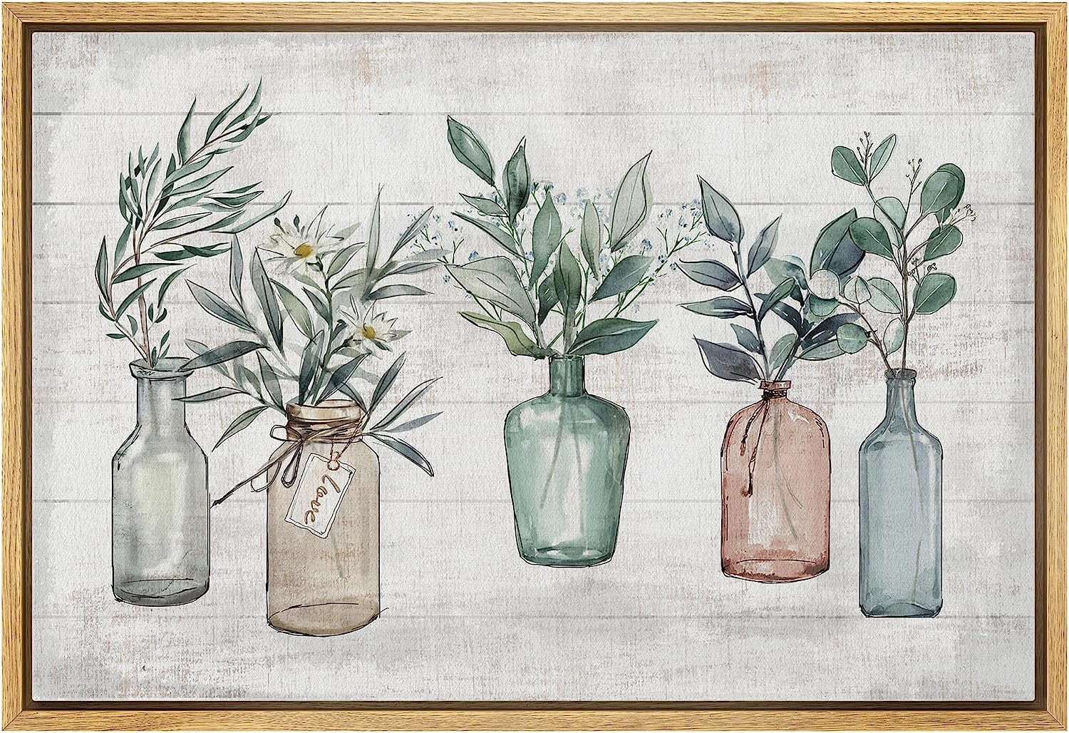 PixonSign Framed Canvas Print Wall Art Wood Panel Rustic Wildflowers In ...