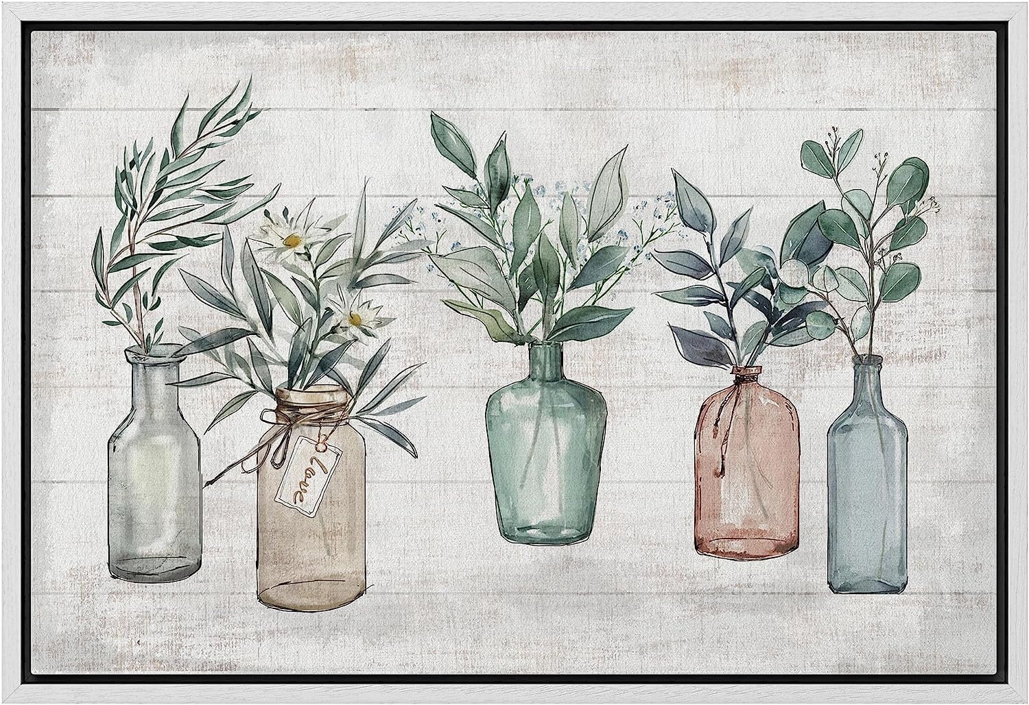 PixonSign Framed Canvas Print Wall Art Wood Panel Rustic Wildflowers In ...