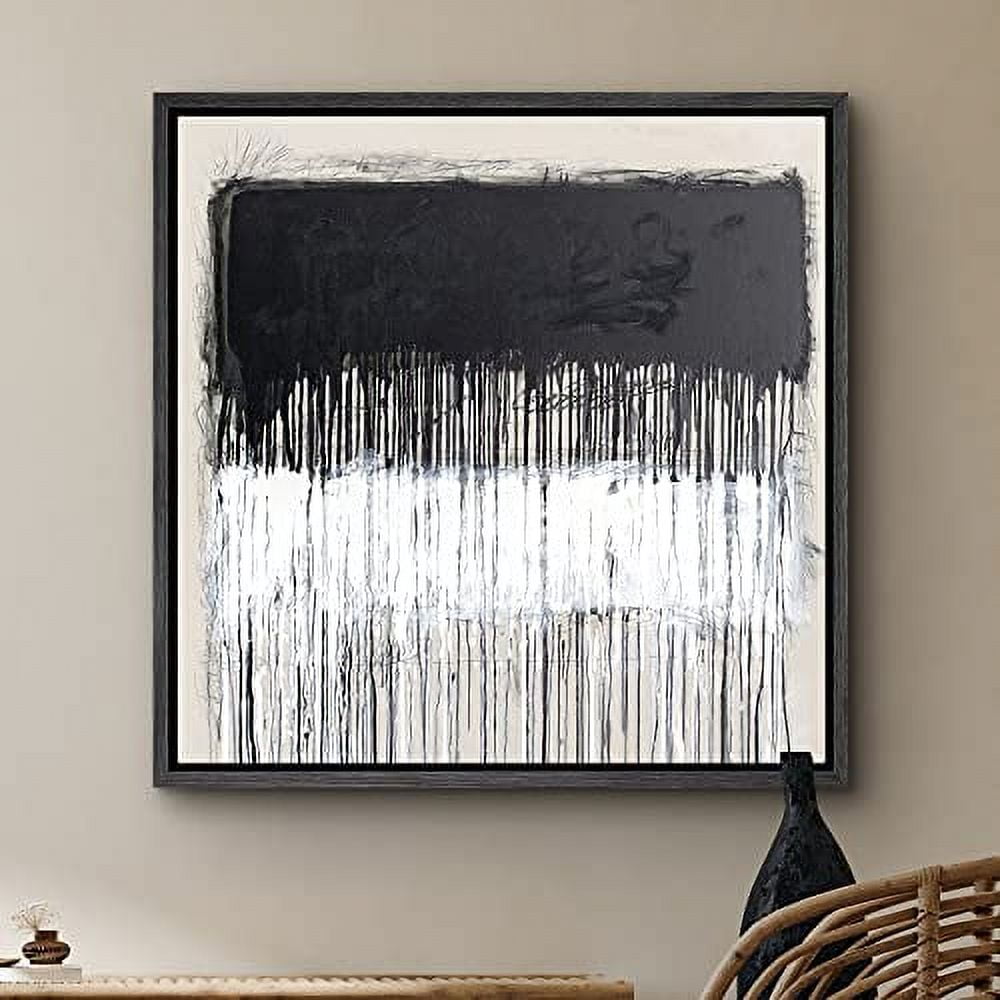 PixonSign Framed Canvas Wall Art Dripping Black & White Color Blocks ...