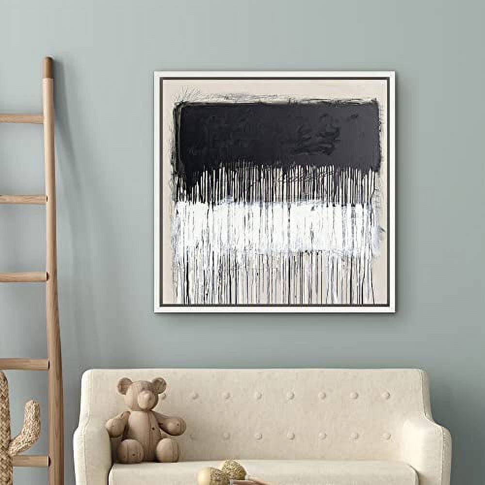 PixonSign Framed Canvas Wall Art Dripping Black & White Color Blocks ...