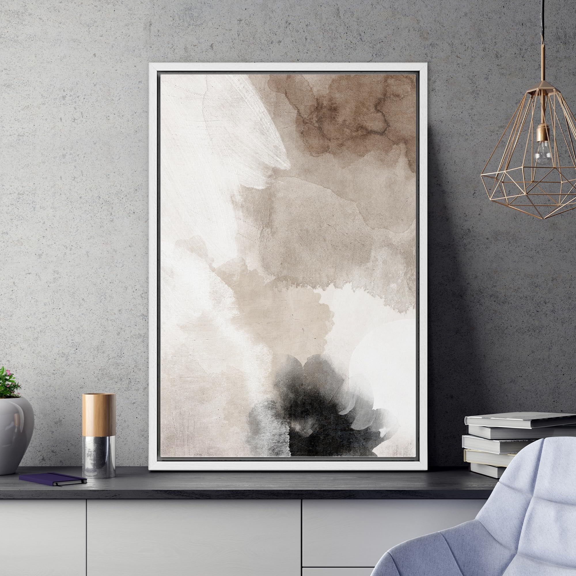 PixonSign Framed Canvas Wall Art Faded Textured Brown & White Color ...