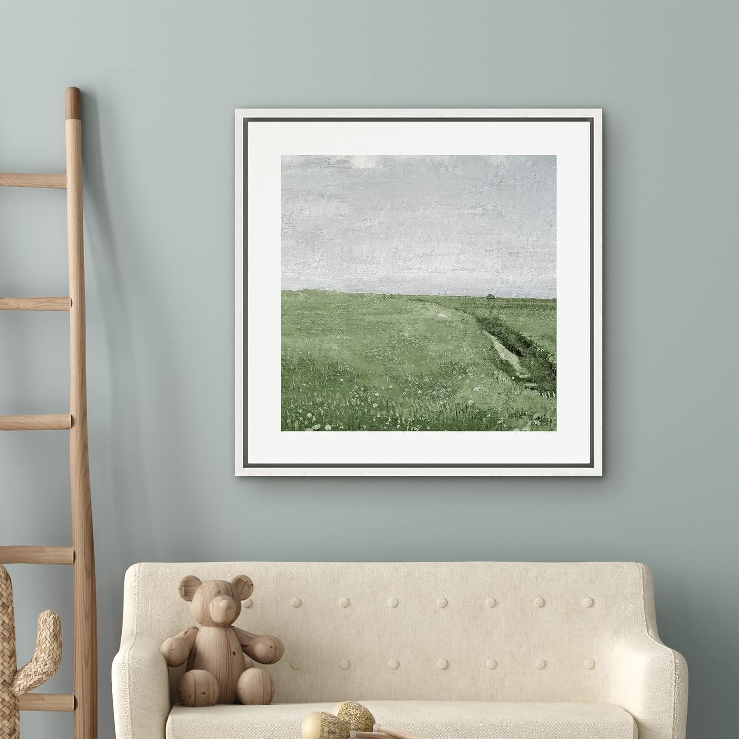 PixonSign Framed Canvas Wall Art Watercolor Green Pasture Countryside ...