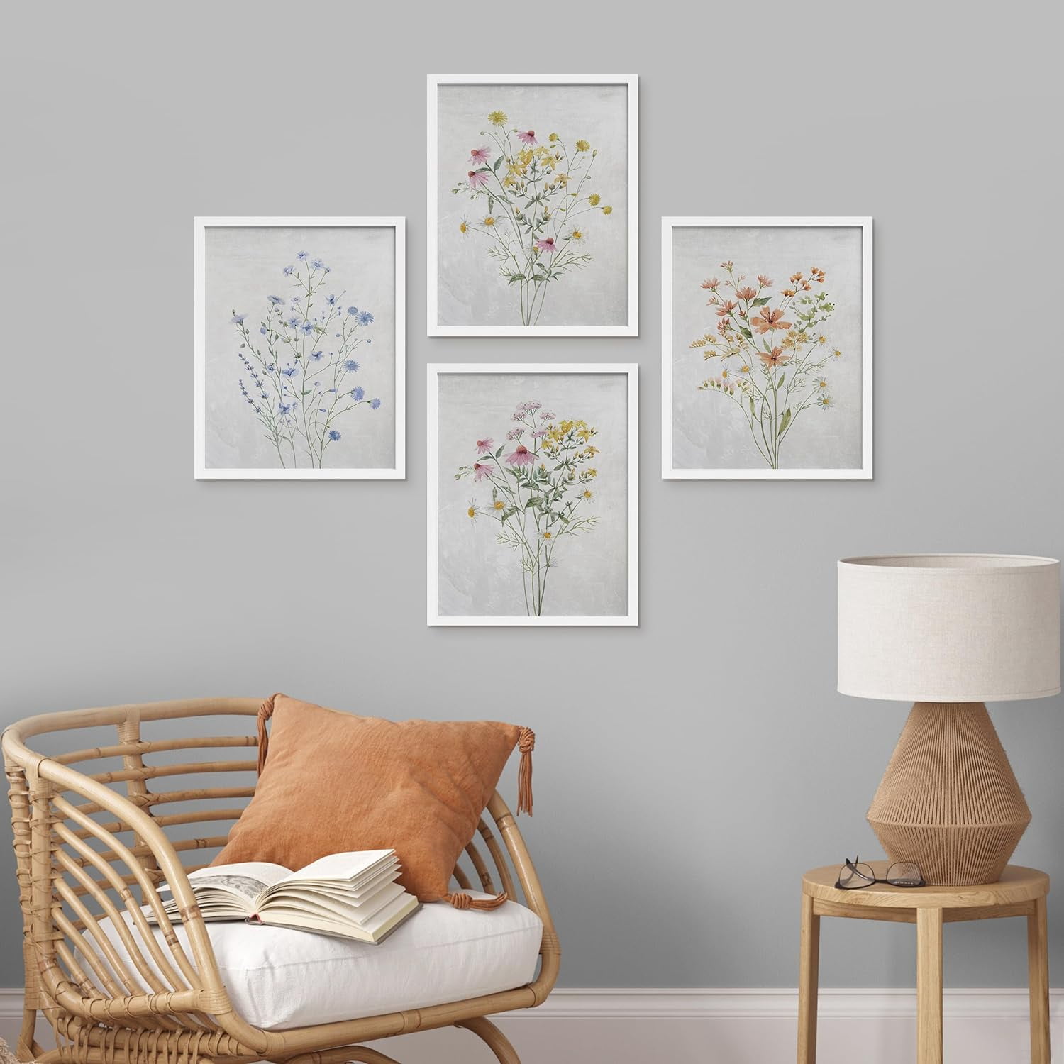 PixonSign Framed Colorful Wildflower Still Life Wall Art, Set of 4 ...