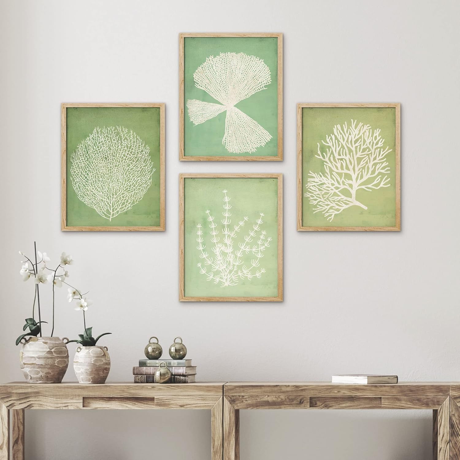 PixonSign Framed Mint Green Ocean Sea Coral Wall Art, Set of 4 Nature ...