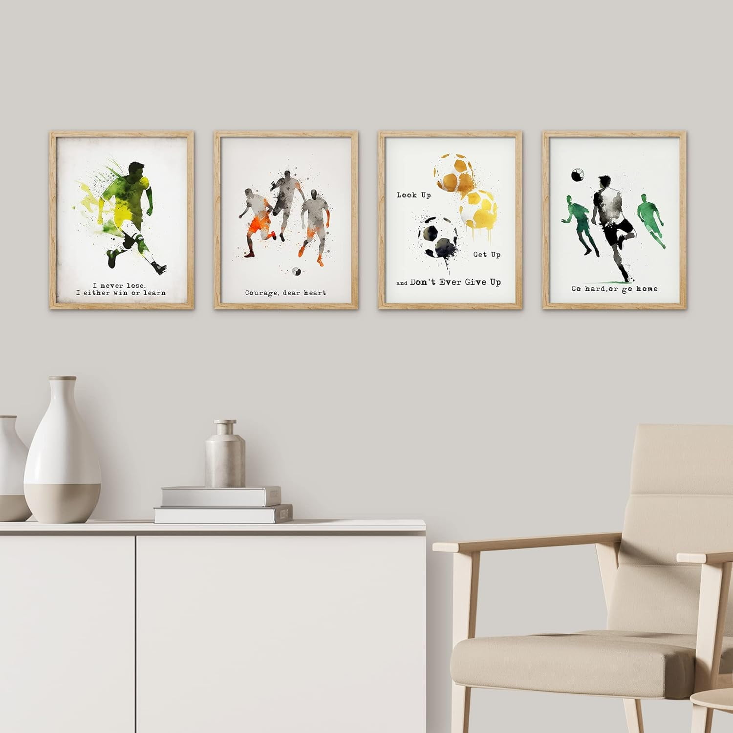 PixonSign Framed Paints Stroke Soccer Players Football Wall Art, Set of ...