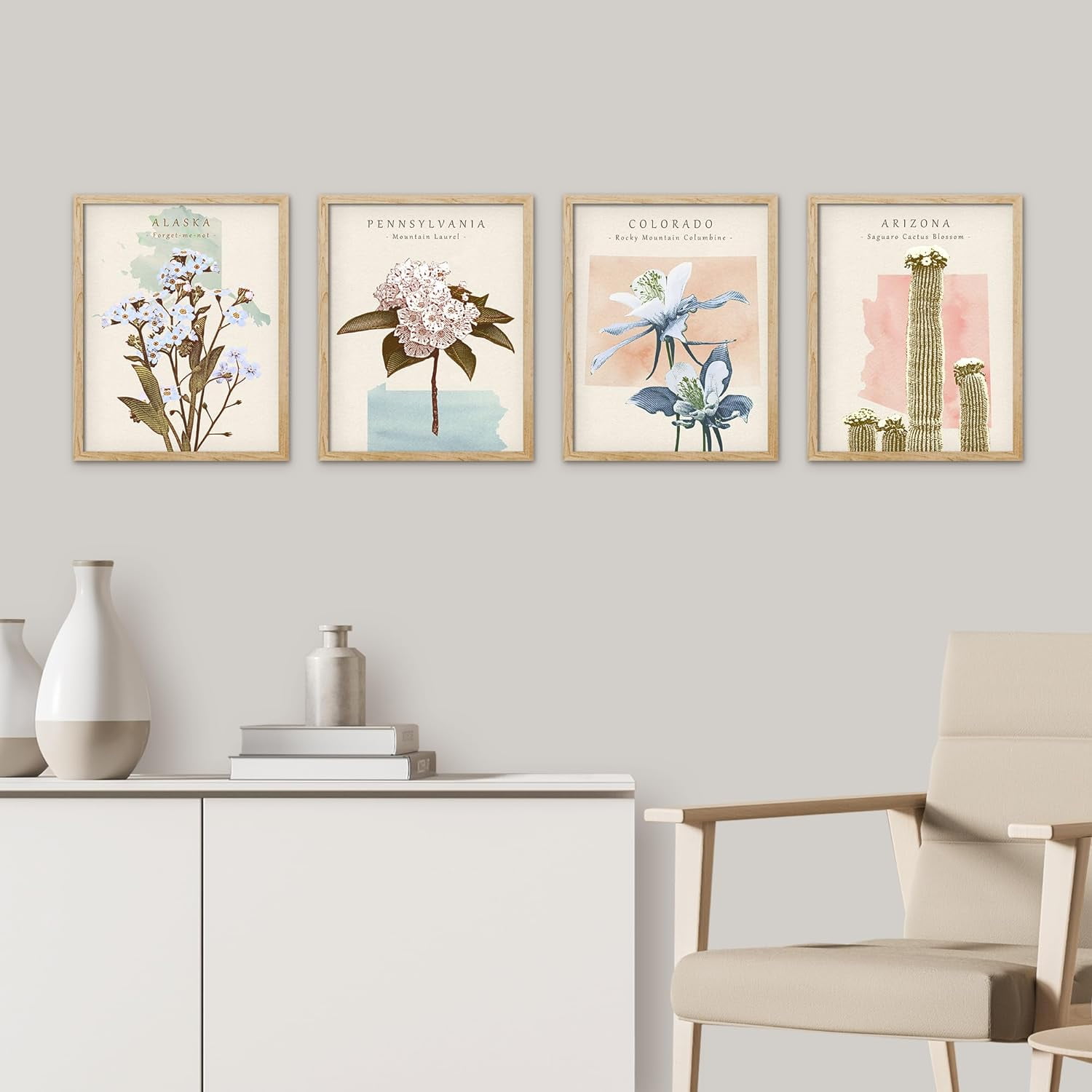 PixonSign Framed Poster Watercolor Pastel State Flower Variety Nature ...