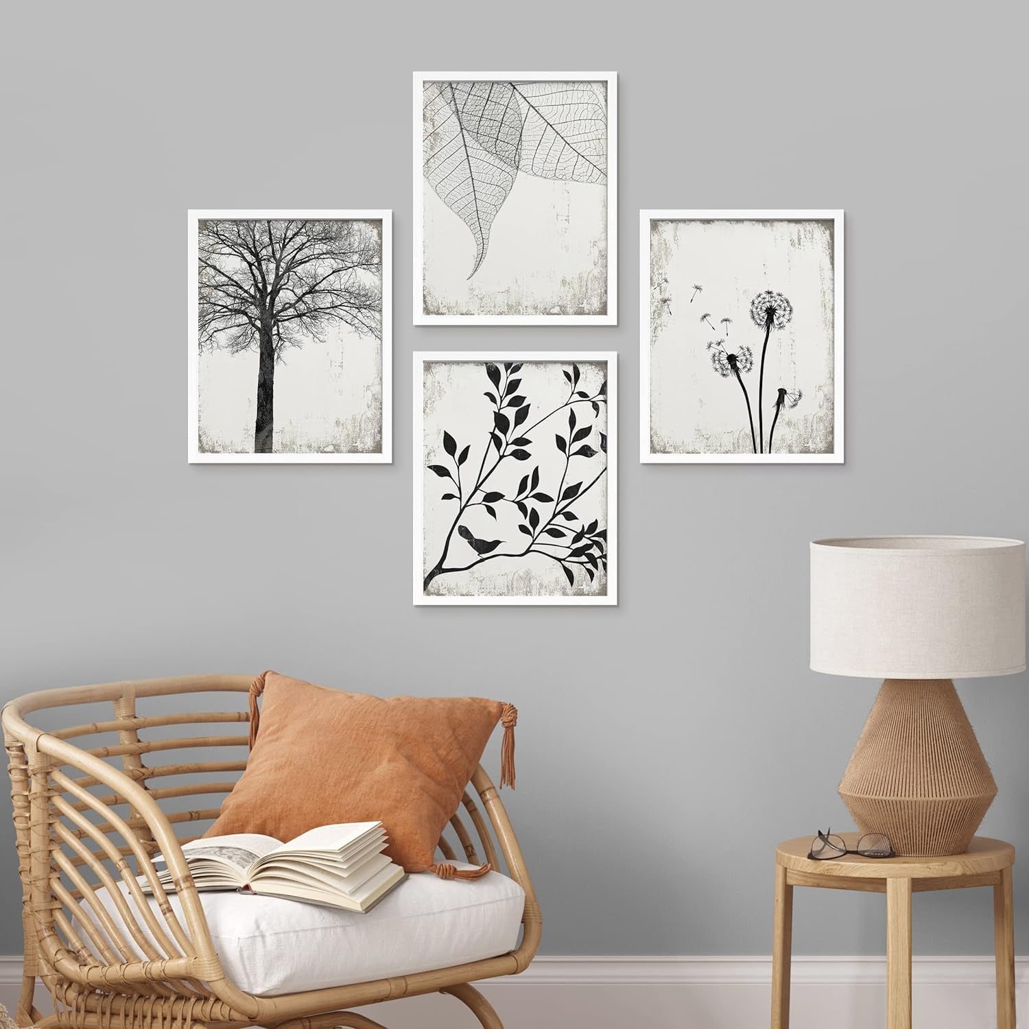 PixonSign Framed Posters Black & White Forest Tree Leaf Dandelion ...