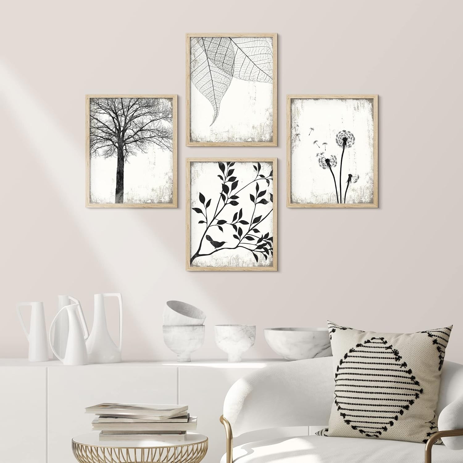 PixonSign Framed Posters Black & White Forest Tree Leaf Dandelion ...