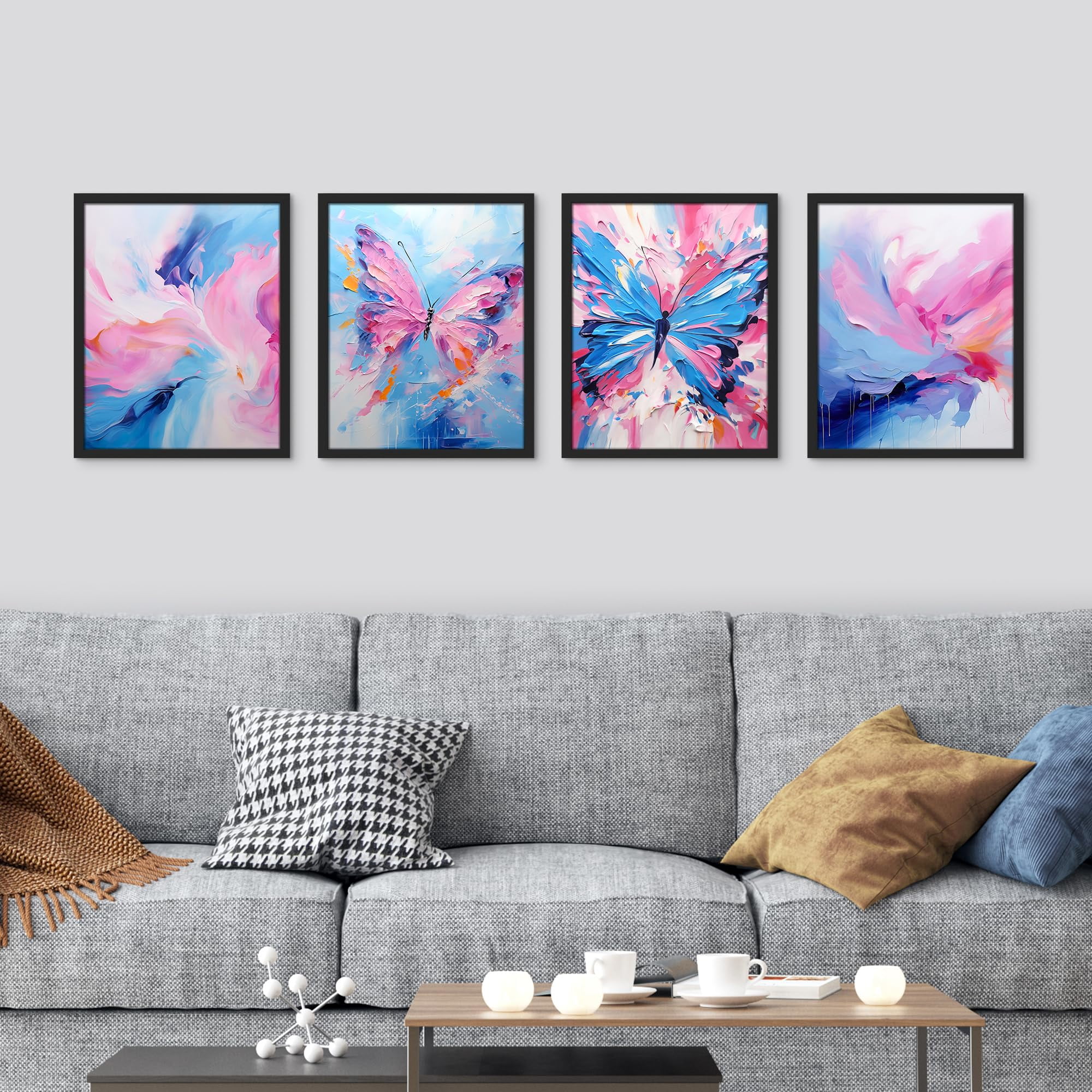 PixonSign Framed Wall Art Abstract Floral & Butterfly Vibrant Posters ...