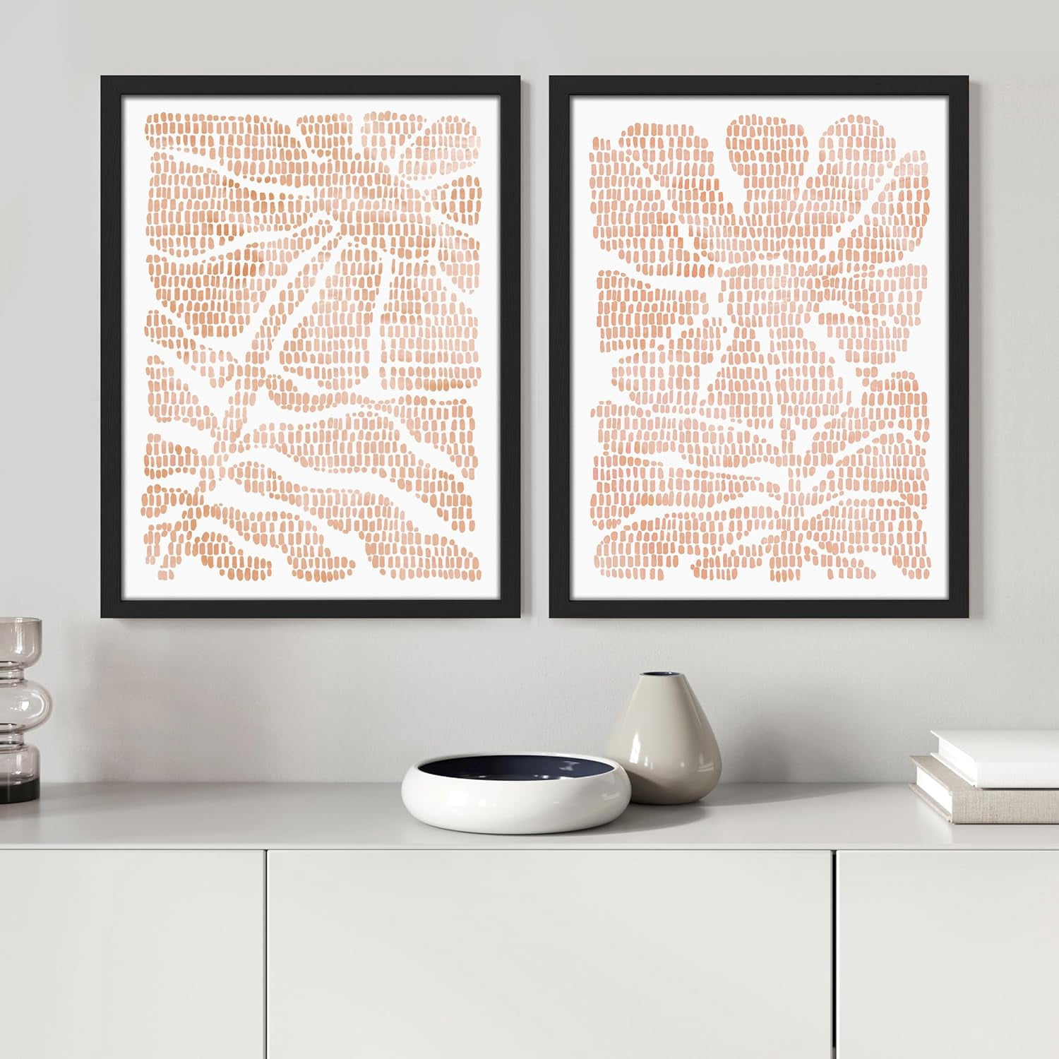 PixonSign Framed Wall Art Abstract Polka Dot Splicing Orange Floral ...