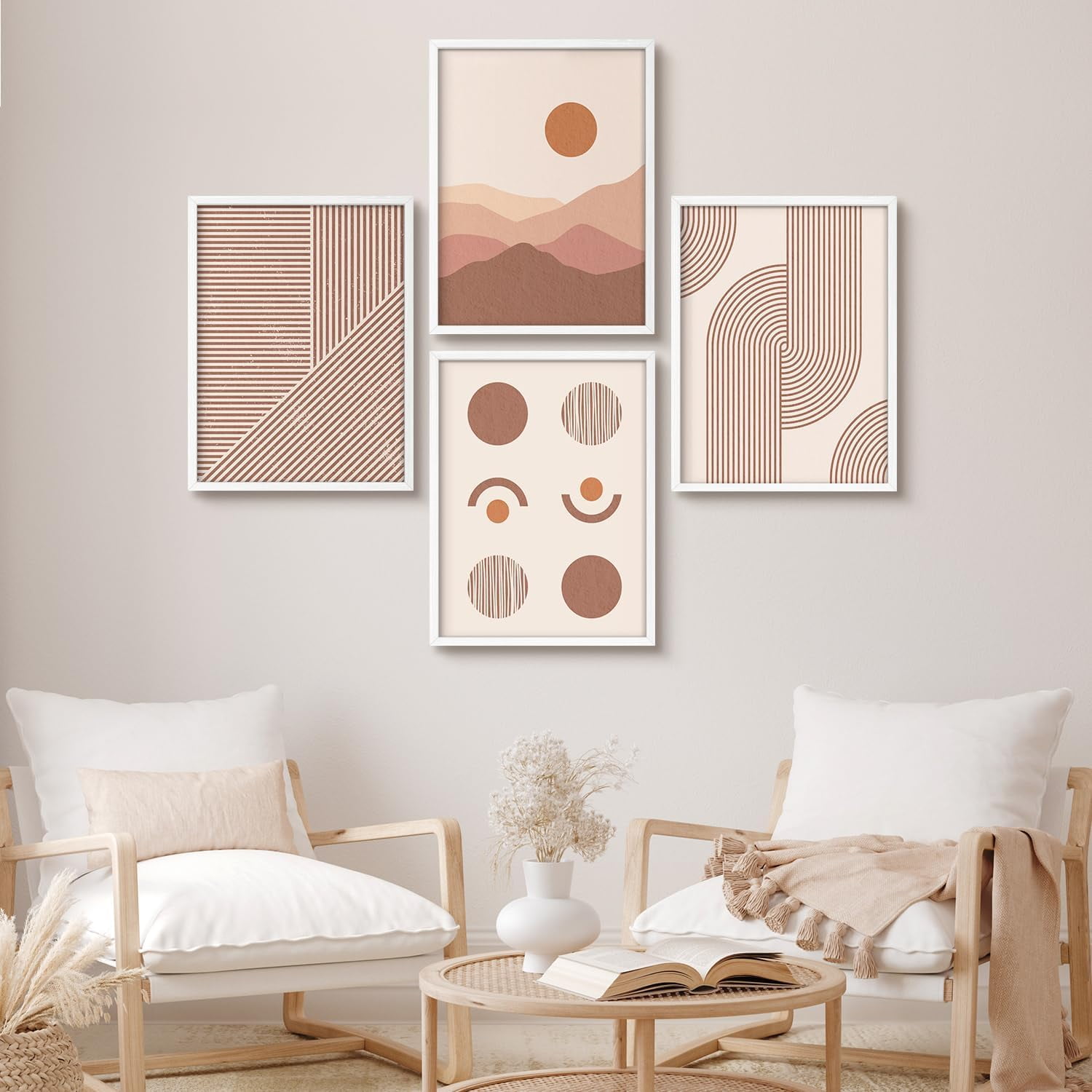PixonSign Framed Wall Art Abstract Red and Pink Modern Geometric ...