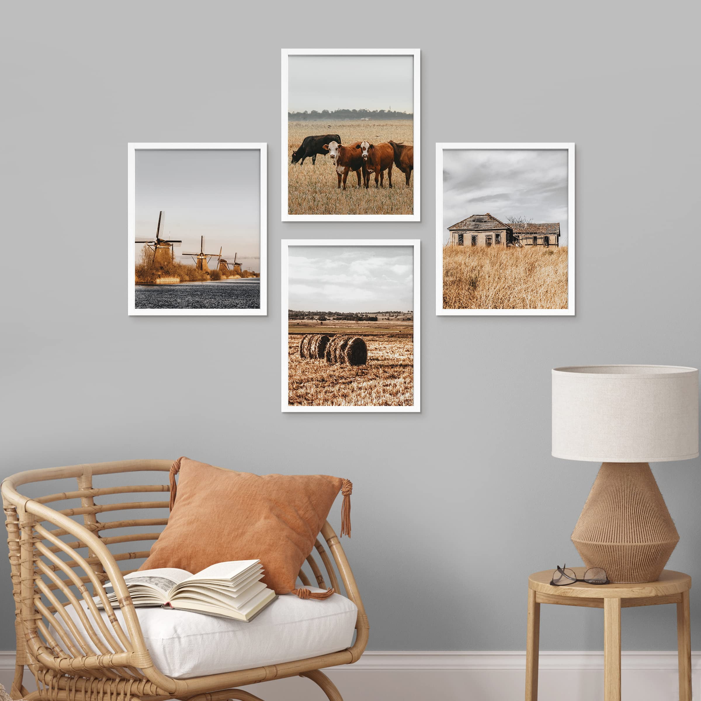 PixonSign Framed Wall Art Autumn Texas Farm Prints, Set of 4 Animals ...