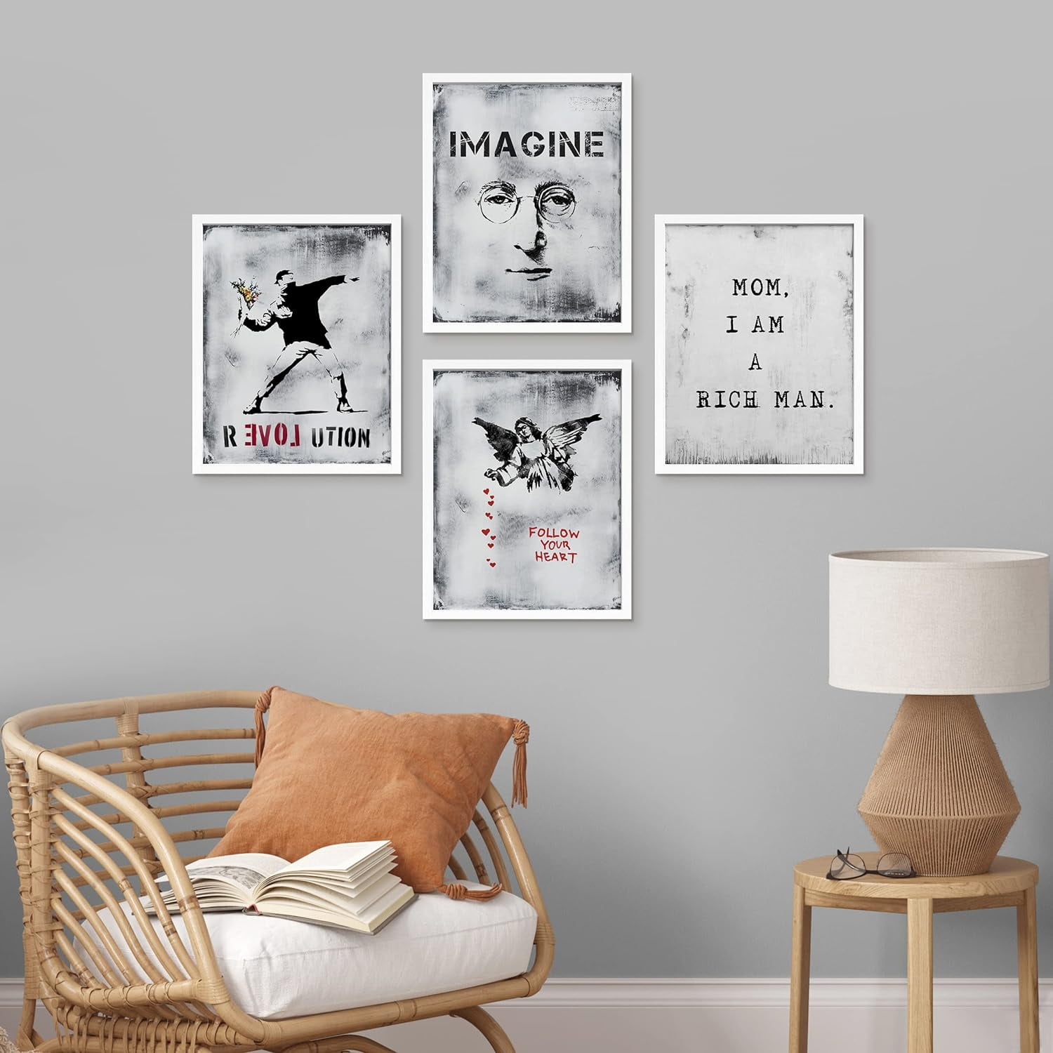 PixonSign Framed Wall Art, Banksy Style Grunge Typography Posters, Set ...