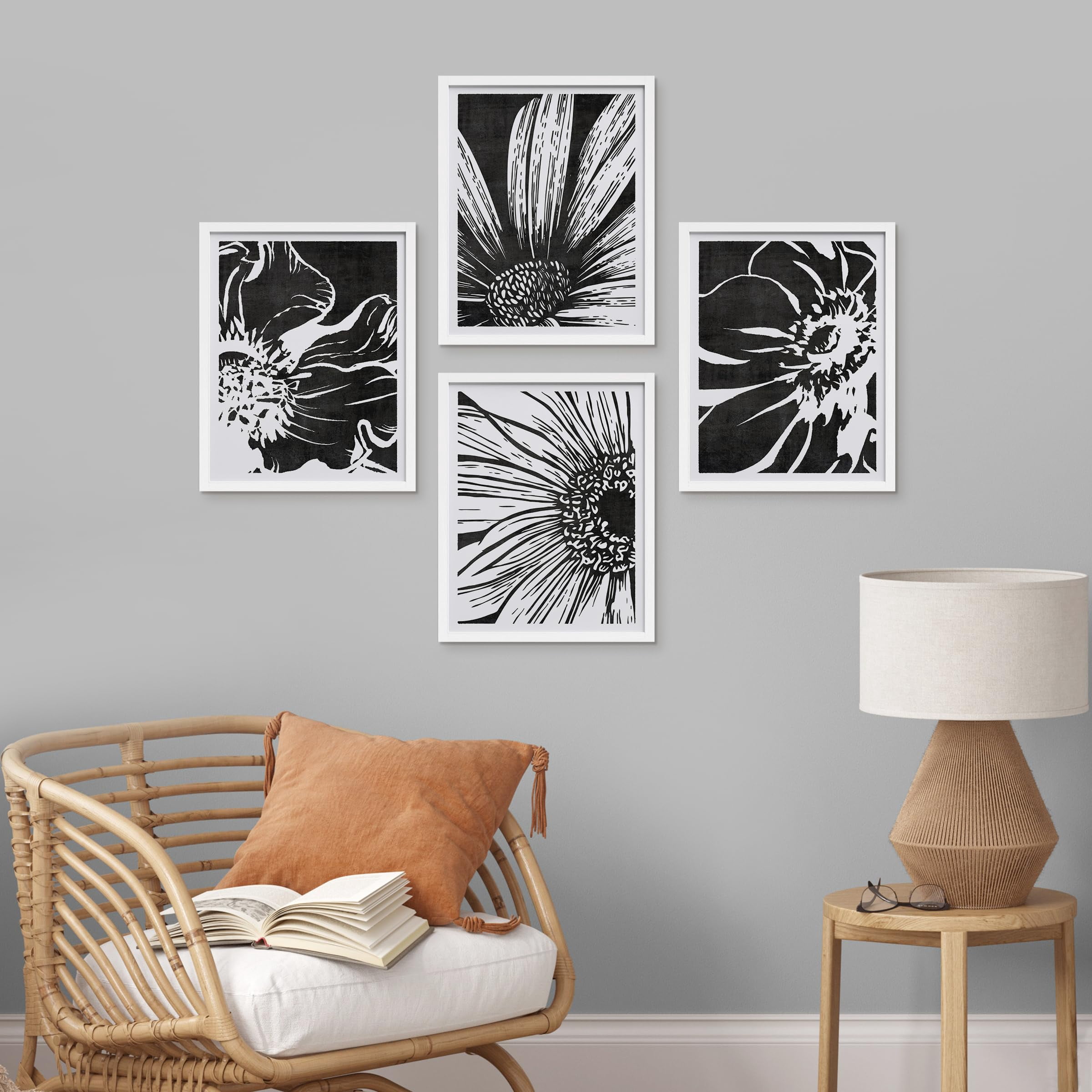 PixonSign Framed Wall Art Black Sunflowers Floral Botanical Posters ...
