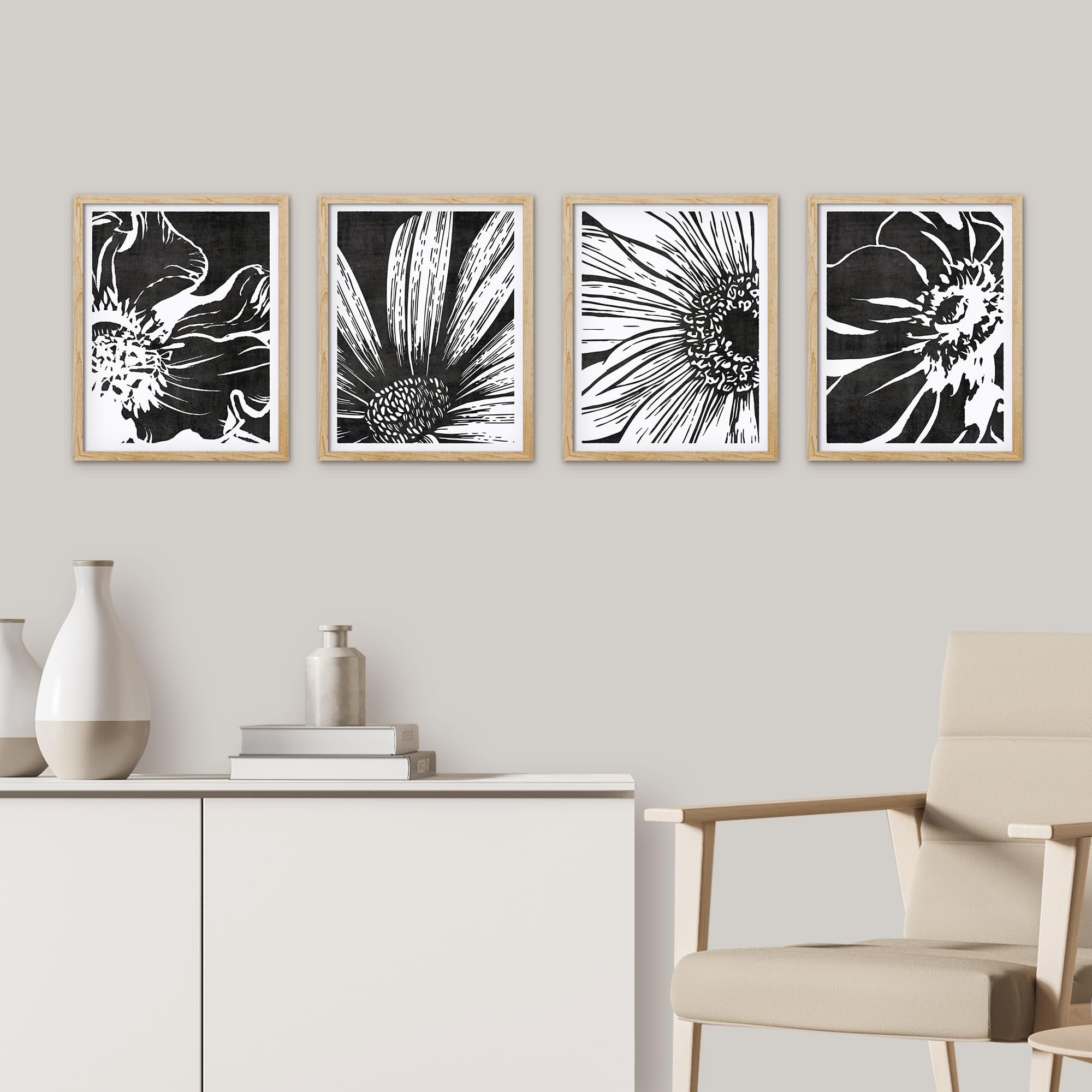 PixonSign Framed Wall Art Black Sunflowers Floral Botanical Posters ...