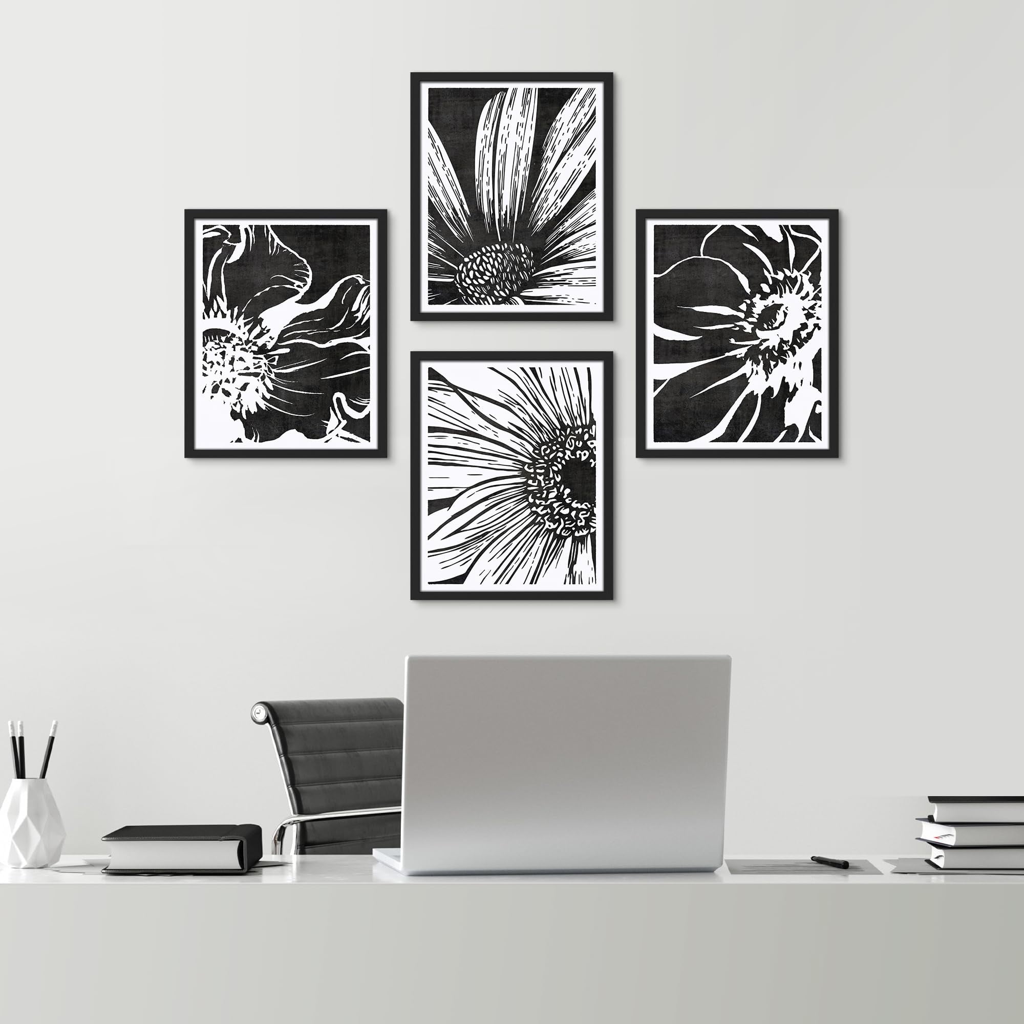 PixonSign Framed Wall Art Black Sunflowers Floral Botanical Posters ...