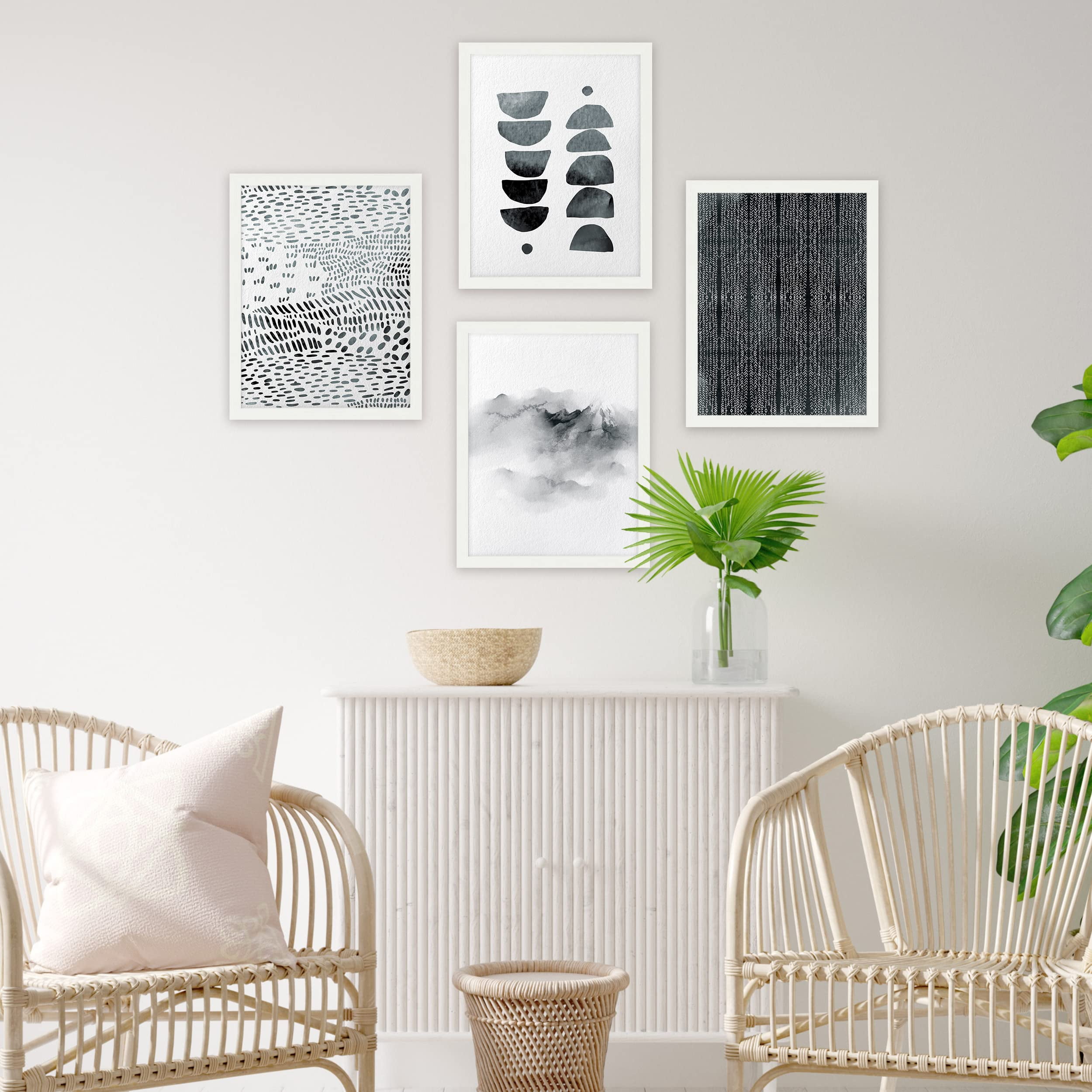 PixonSign Framed Wall Art Black & White Duotone Polygon, Set of 4 ...