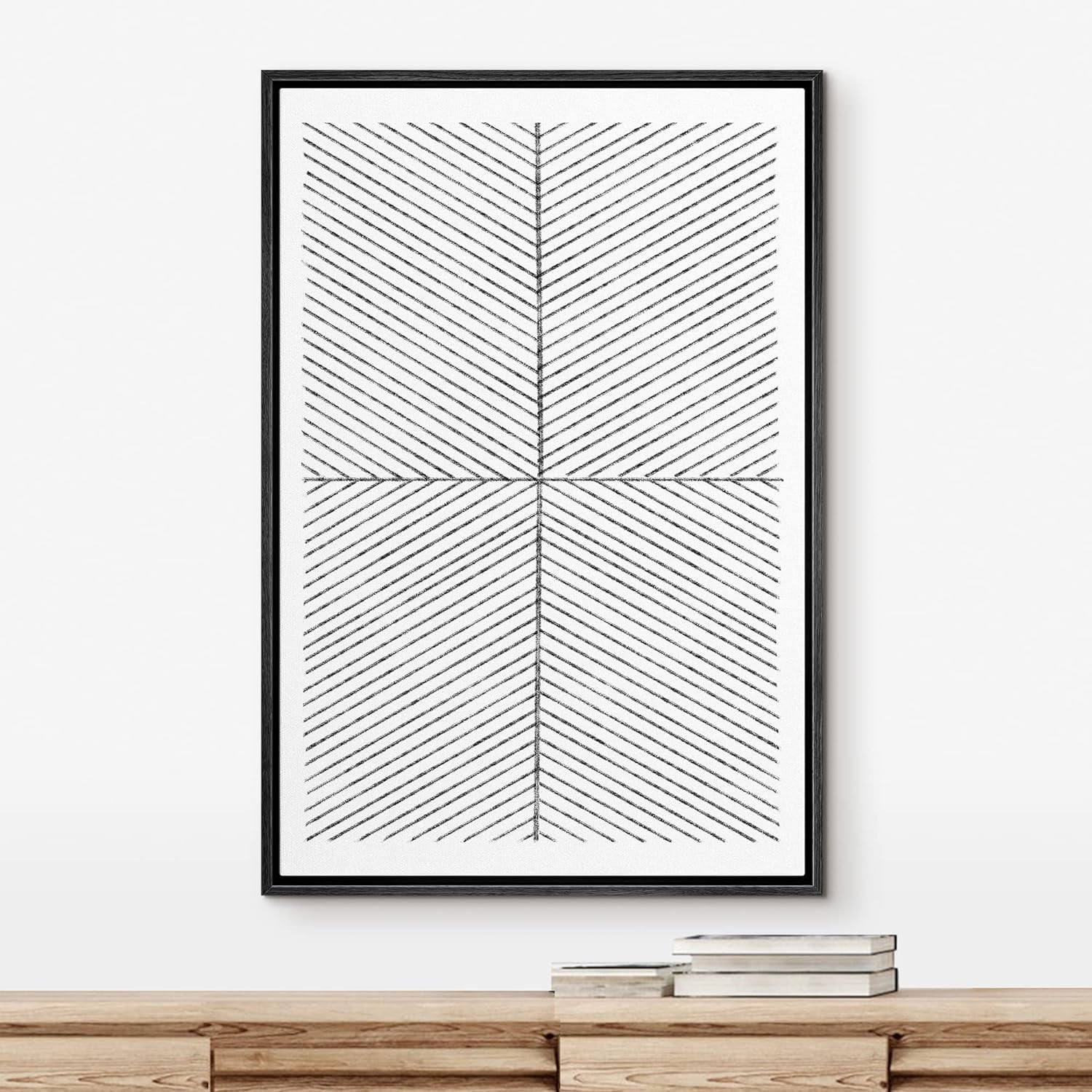 PixonSign Framed Wall Art Black & White Line Cross Landscape Abstract ...