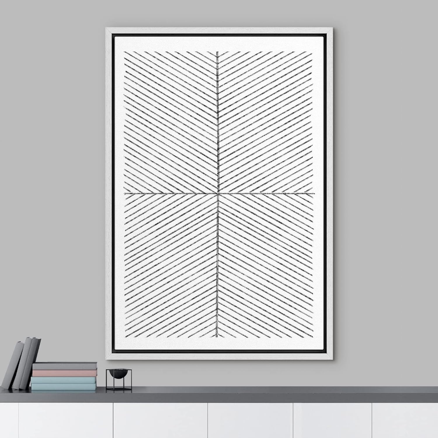 PixonSign Framed Wall Art Black & White Line Cross Landscape Abstract ...