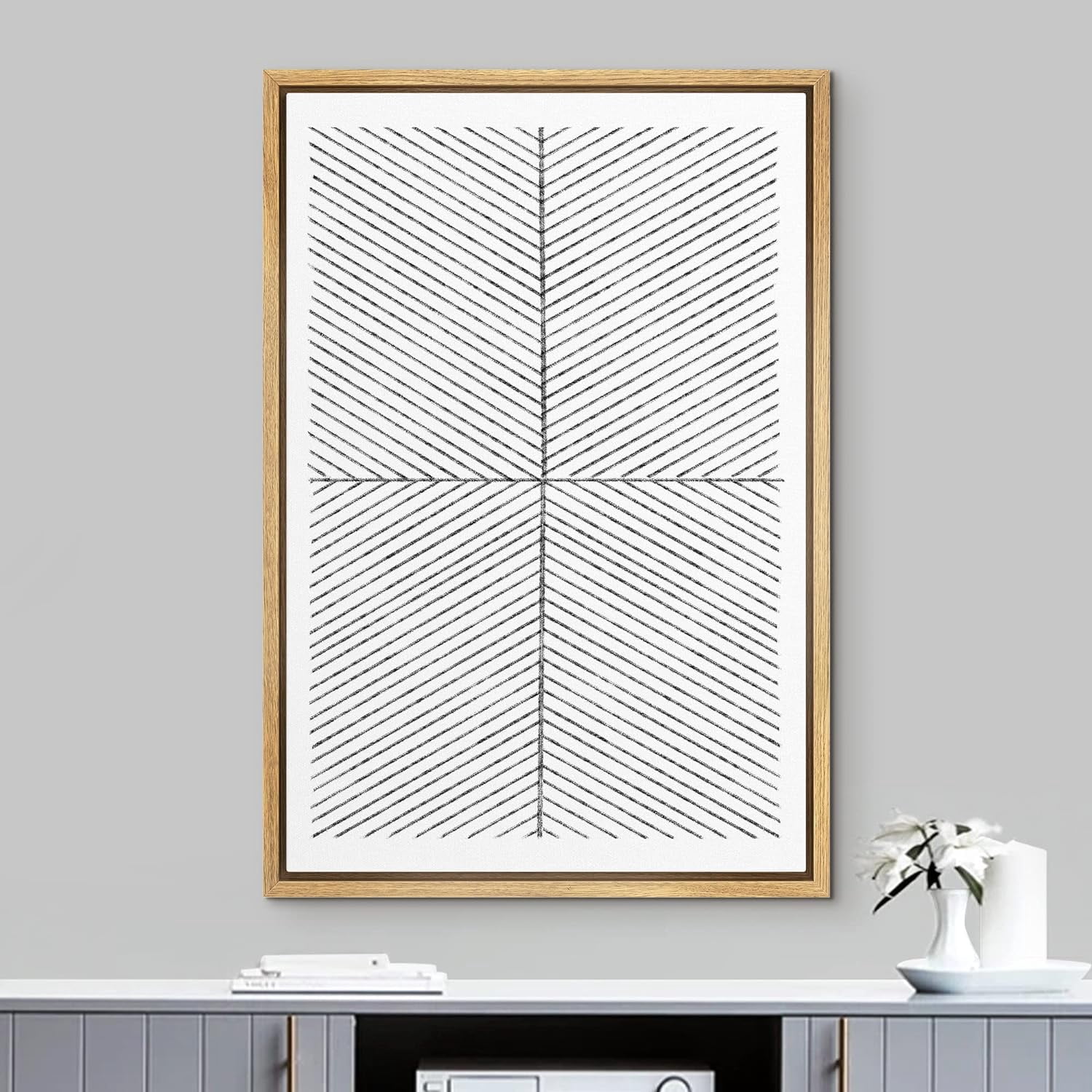 PixonSign Framed Wall Art Black & White Line Cross Landscape Abstract ...