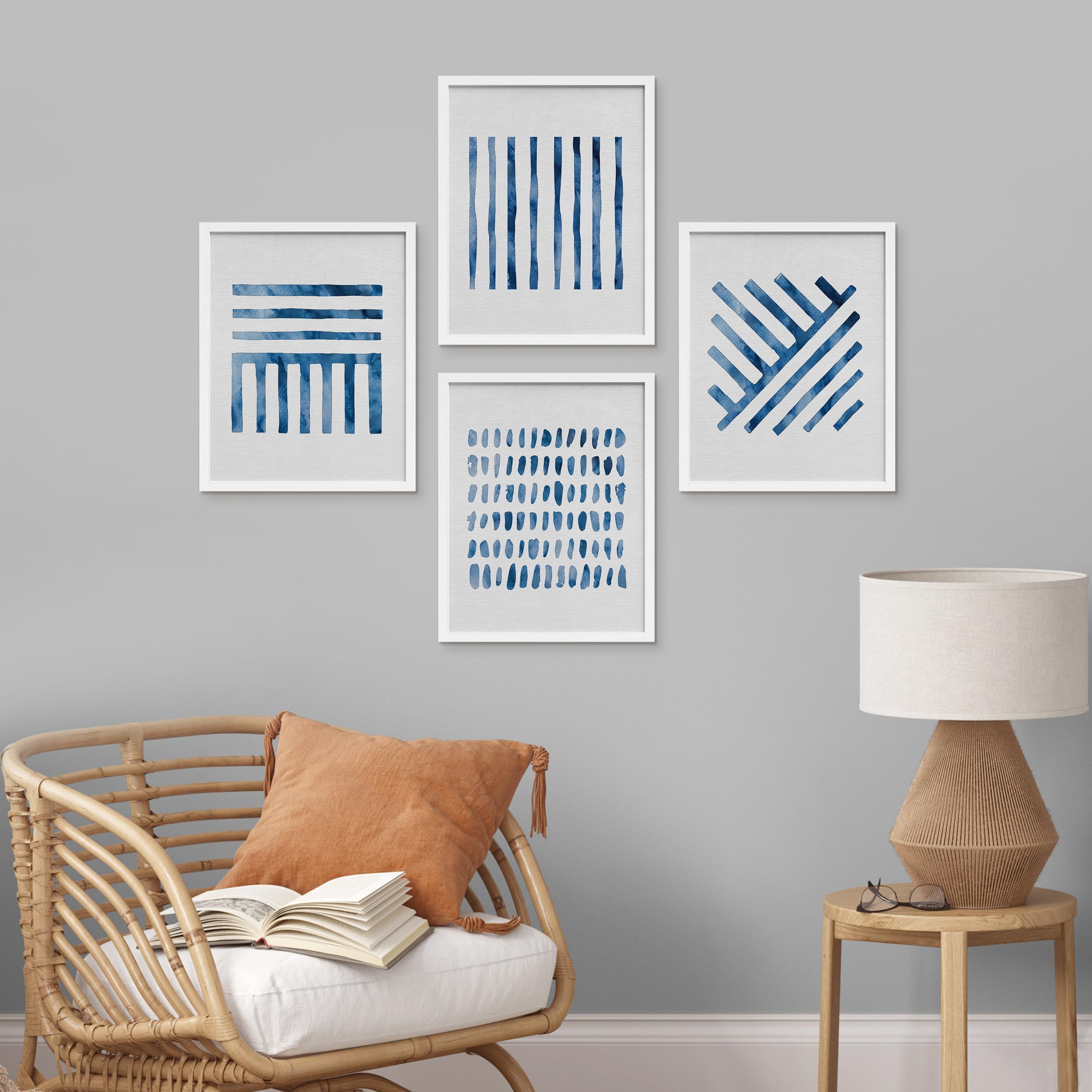 PixonSign Framed Wall Art Blue Watercolor Paint Stroke Patterns Prints ...