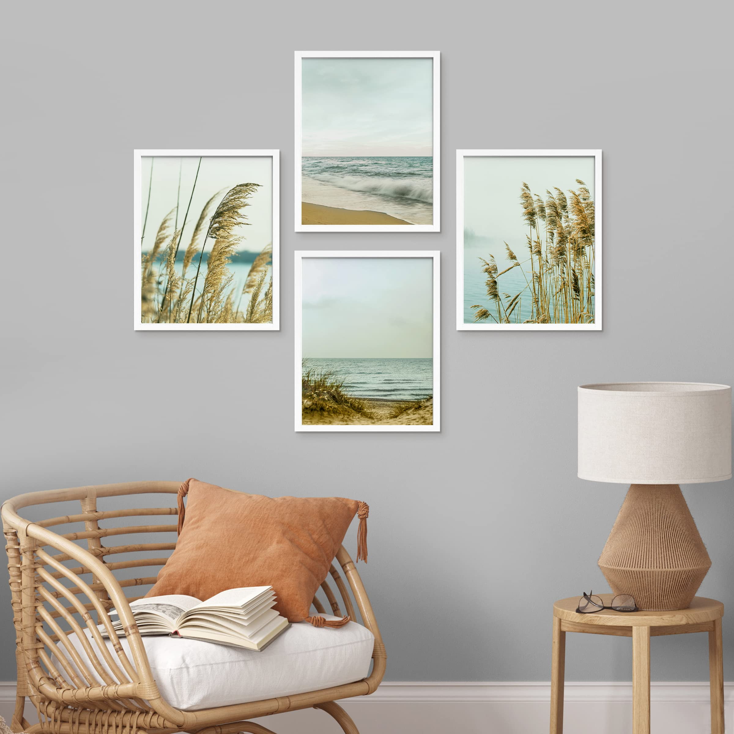 PixonSign Framed Wall Art California Beach Grass Ocean Horizons Posters ...