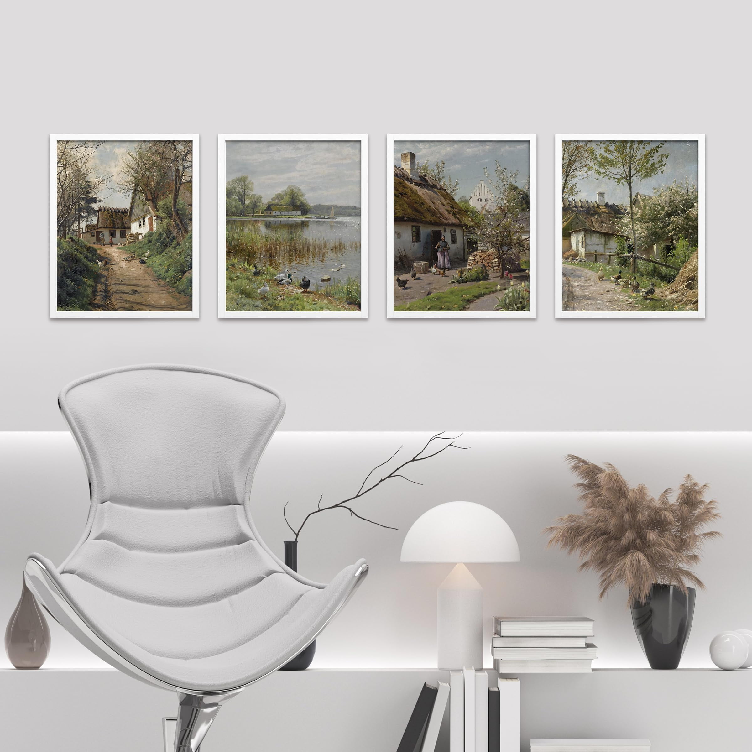 PixonSign Framed Wall Art Charming European Cottage Scenes Prints, Set ...