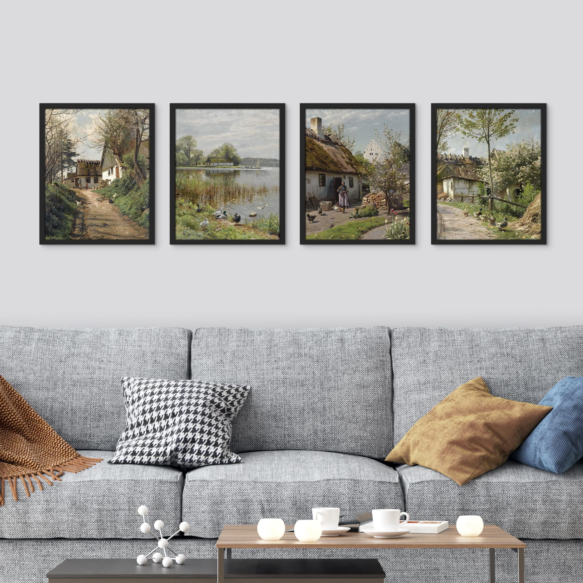 PixonSign Framed Wall Art Charming European Cottage Scenes Prints, Set ...