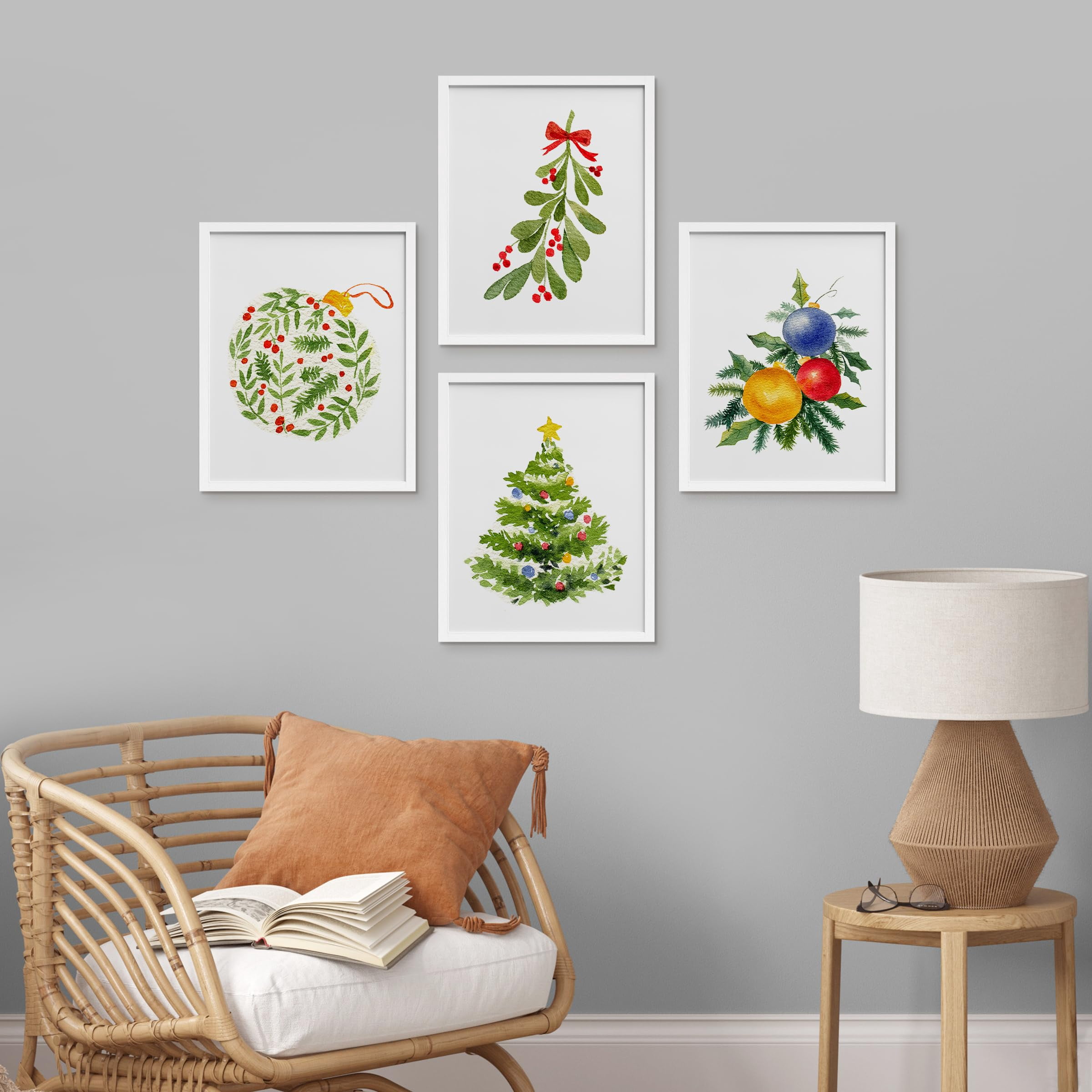 PixonSign Framed Wall Art Christmas Tree Ornament Bulb Mistletoe ...