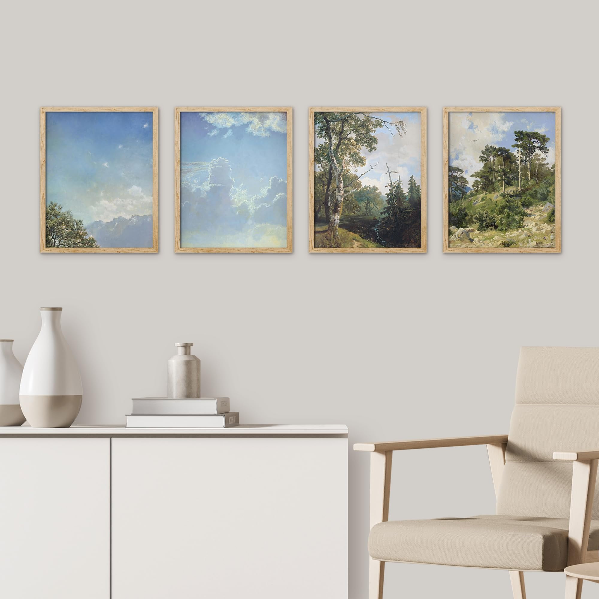 PixonSign Framed Wall Art Classic Sky and Field Landscape Prints, Set ...