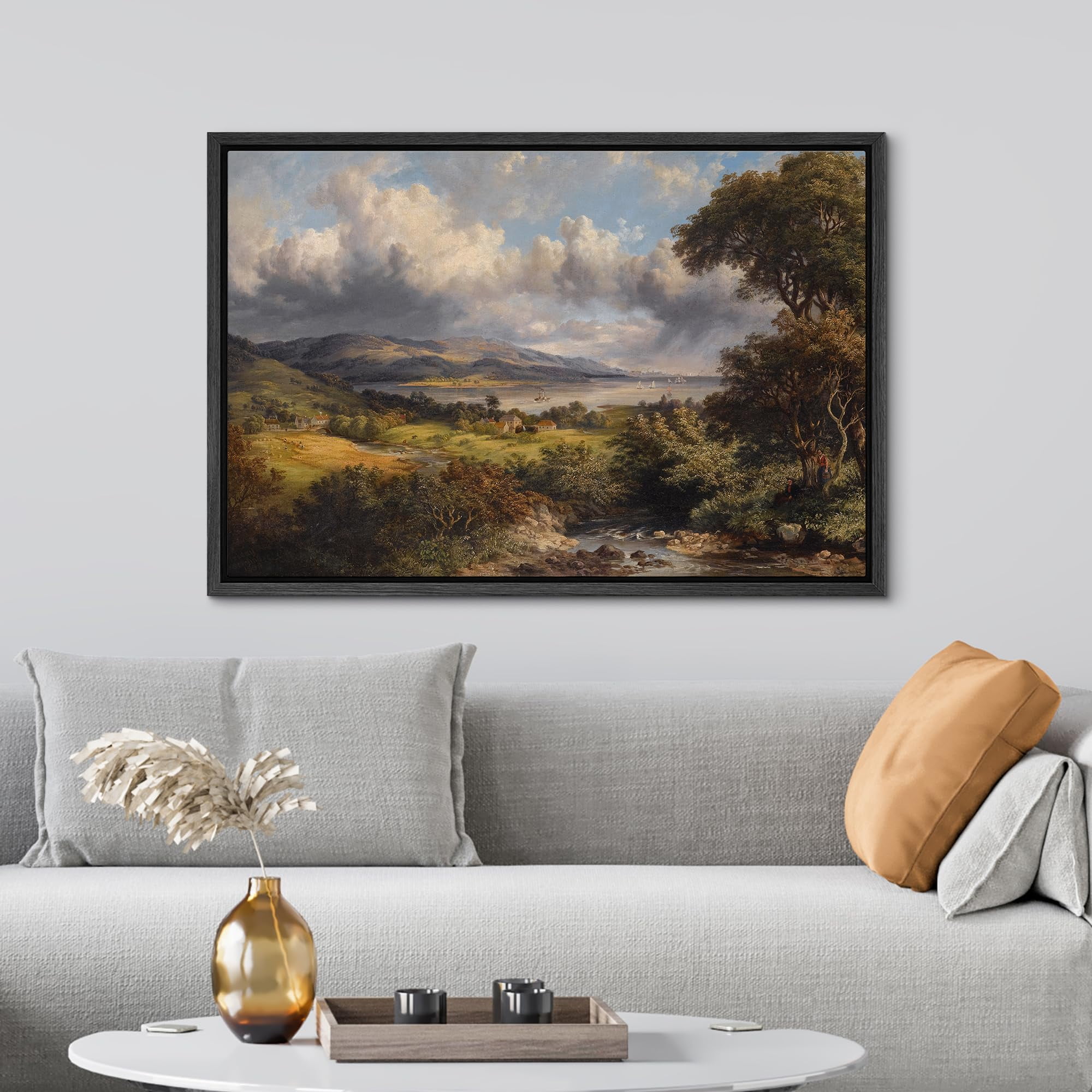 PixonSign Framed Wall Art Clouds Over Retro Countryside Nature ...
