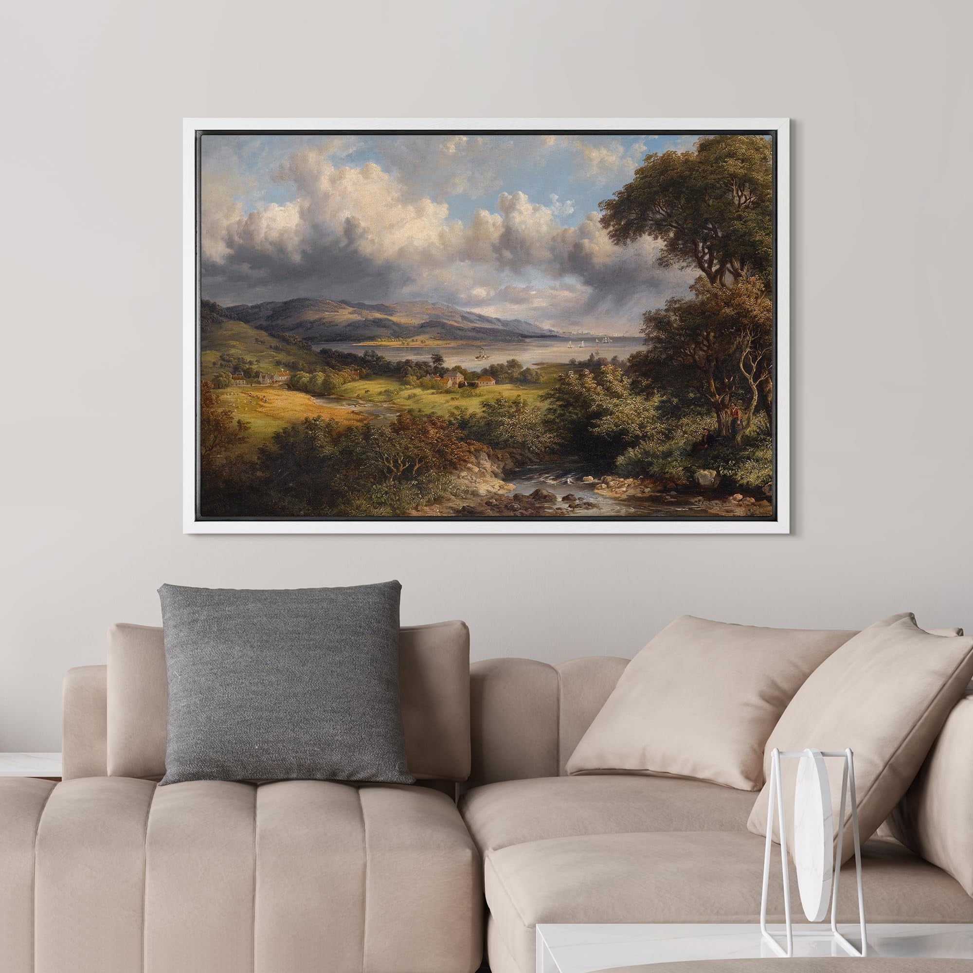 PixonSign Framed Wall Art Clouds Over Retro Countryside Nature ...