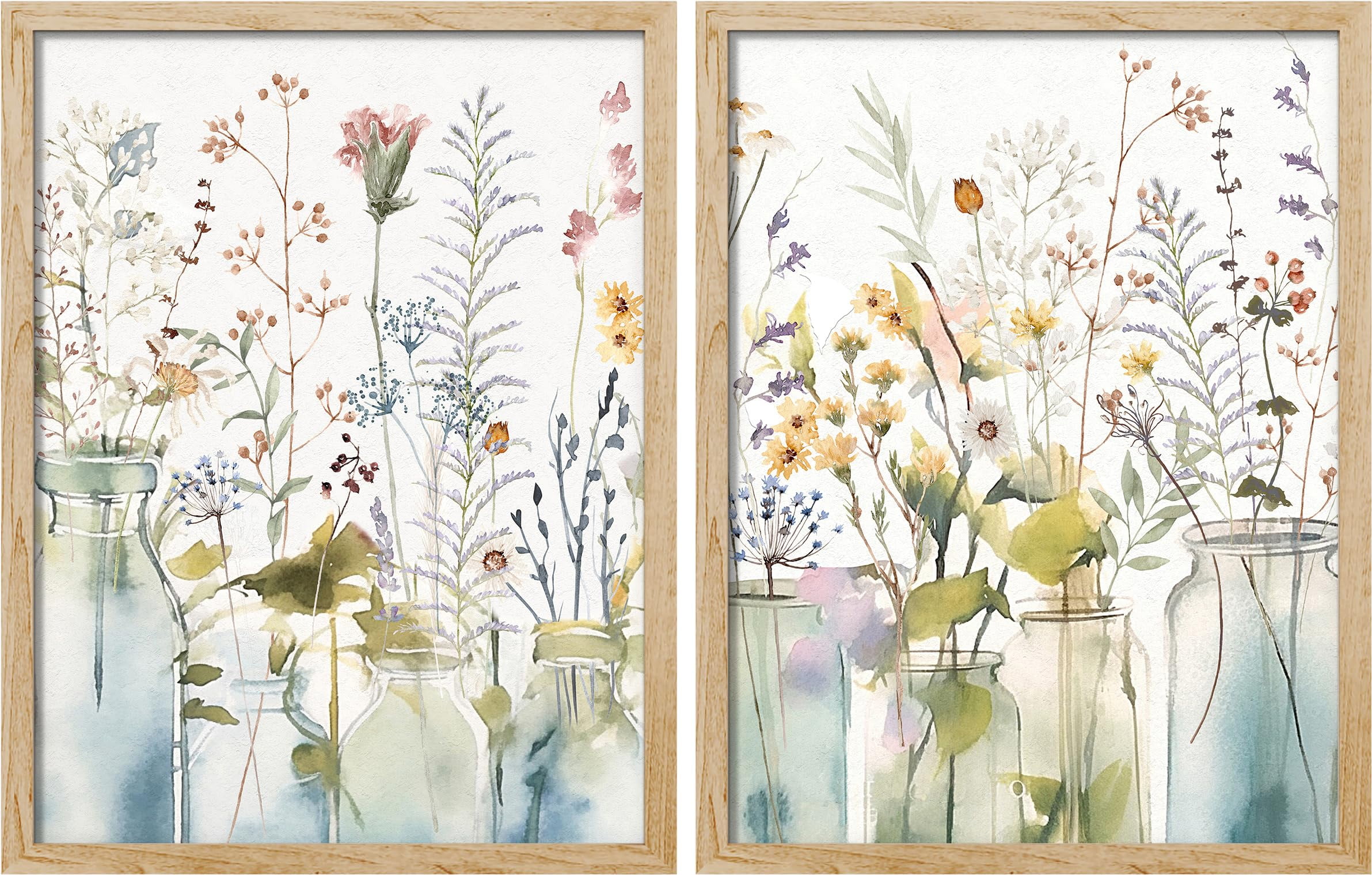 PixonSign Framed Wall Art Colorful Wildflowers In Vases Posters, Set of ...