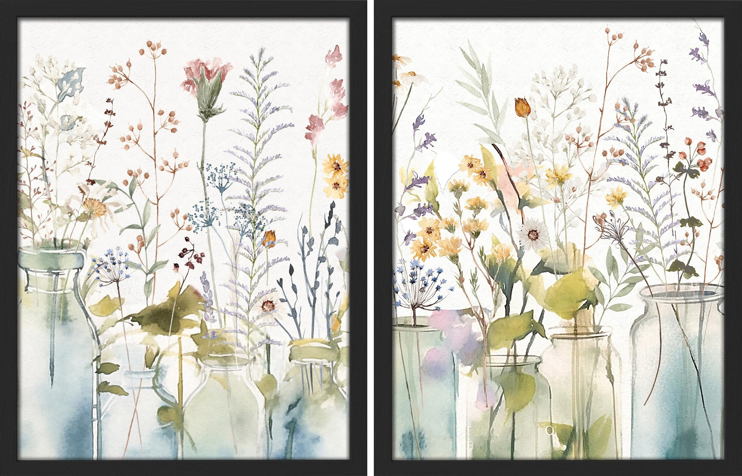 PixonSign Framed Wall Art Colorful Wildflowers In Vases Posters, Set of ...