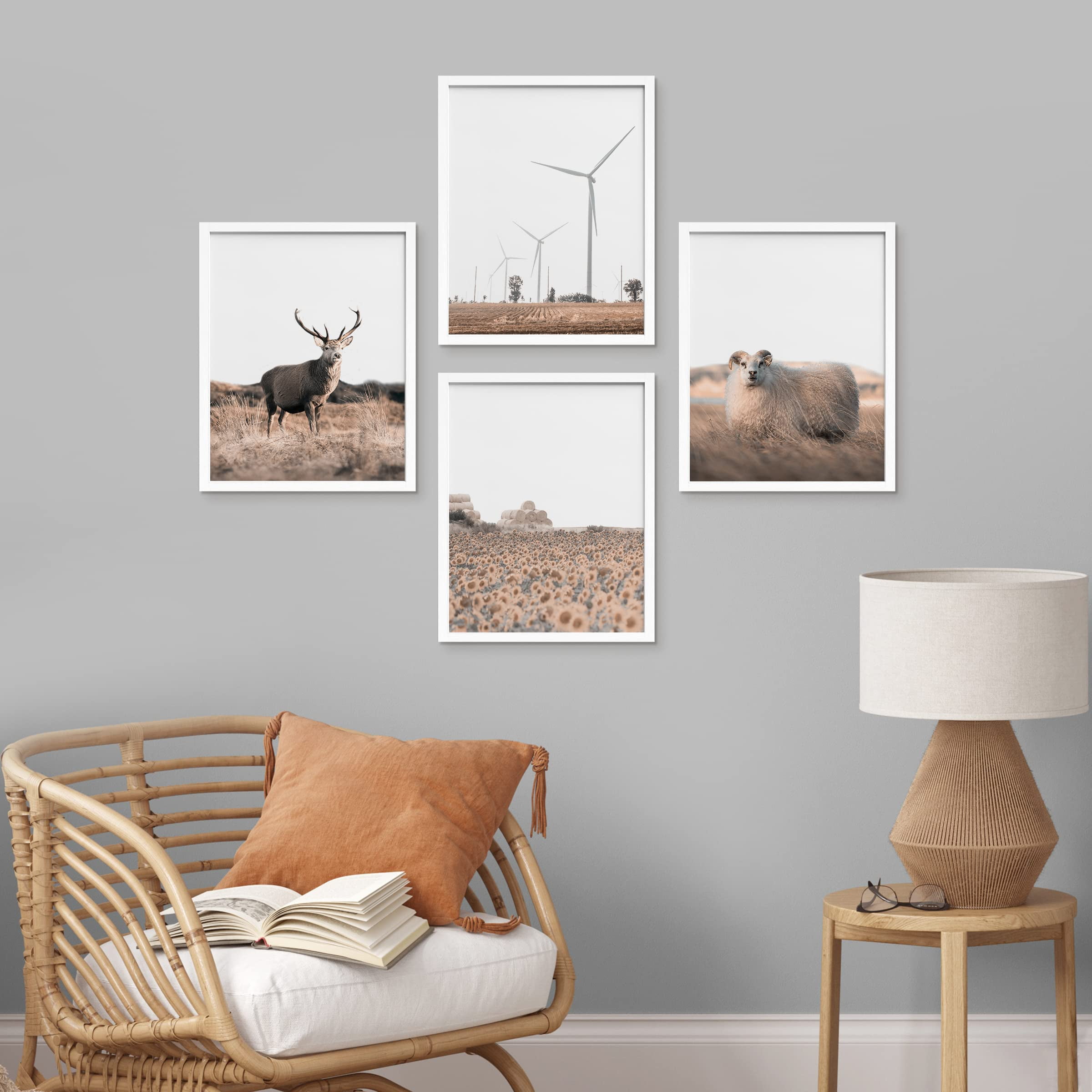 PixonSign Framed Wall Art Country Deer & Antelope Prints, Set of 4 ...