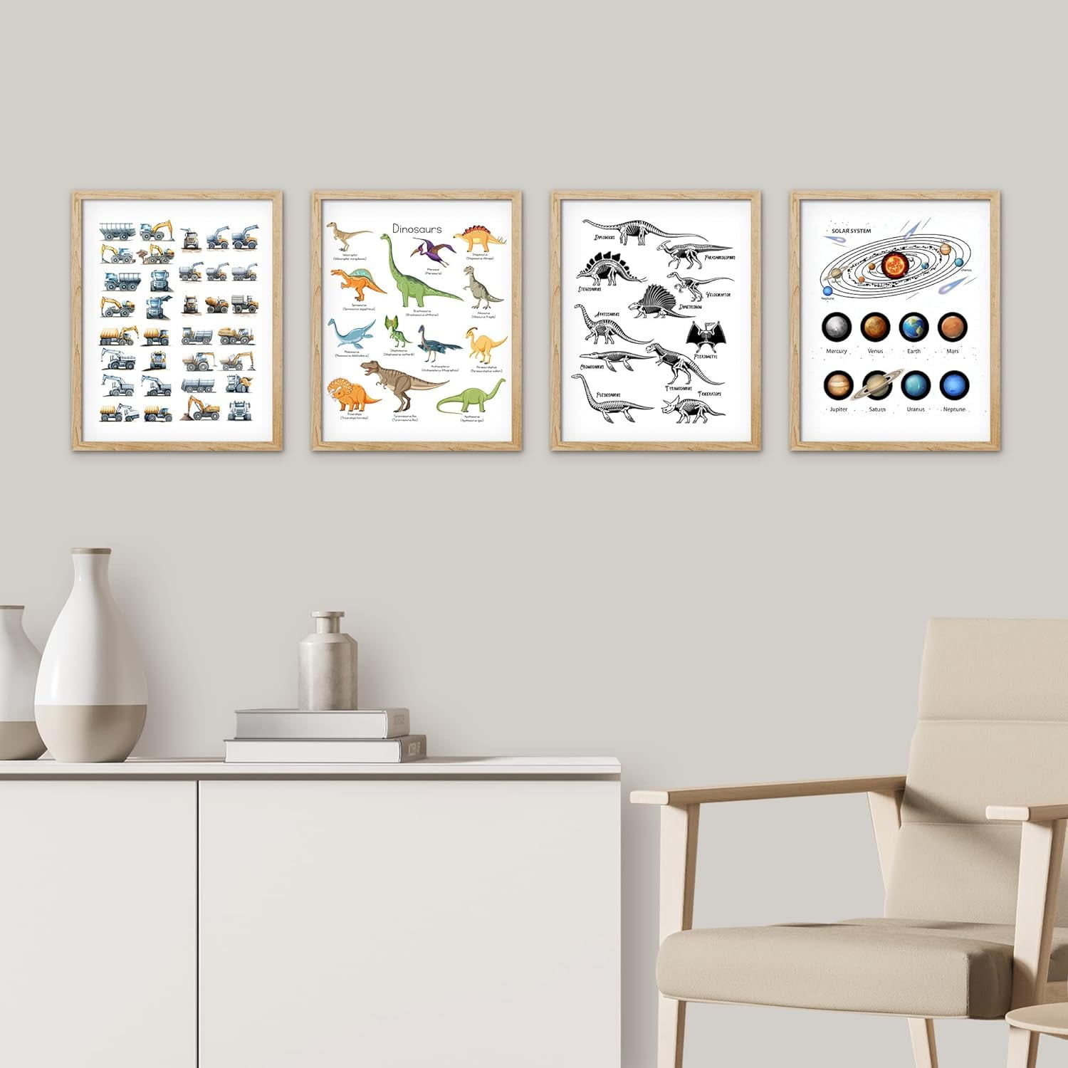 PixonSign Framed Wall Art, Dinosaur Planet Solar System Chart Posters ...
