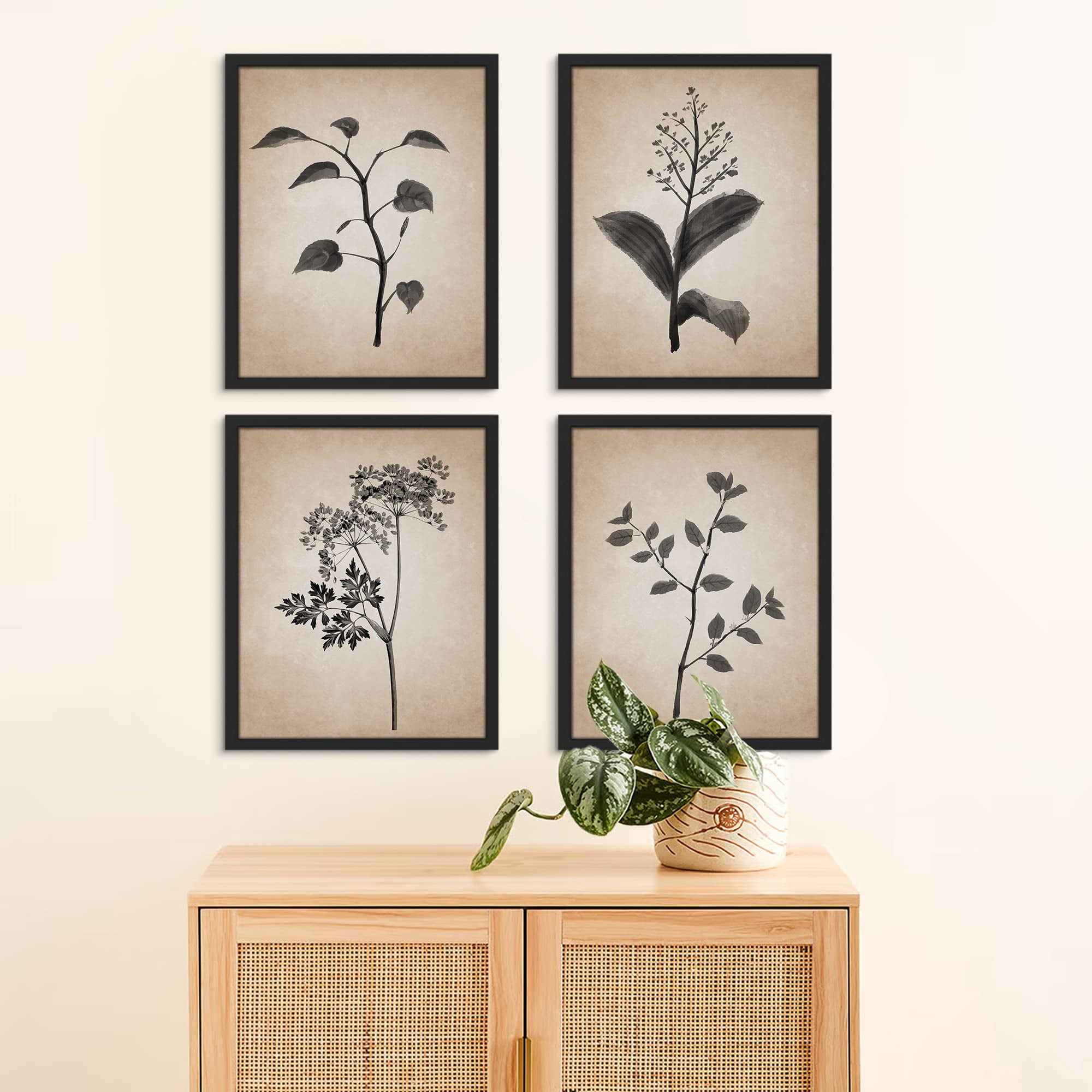 PixonSign Framed Wall Art Duotone Antique Style Forest Plants Prints ...