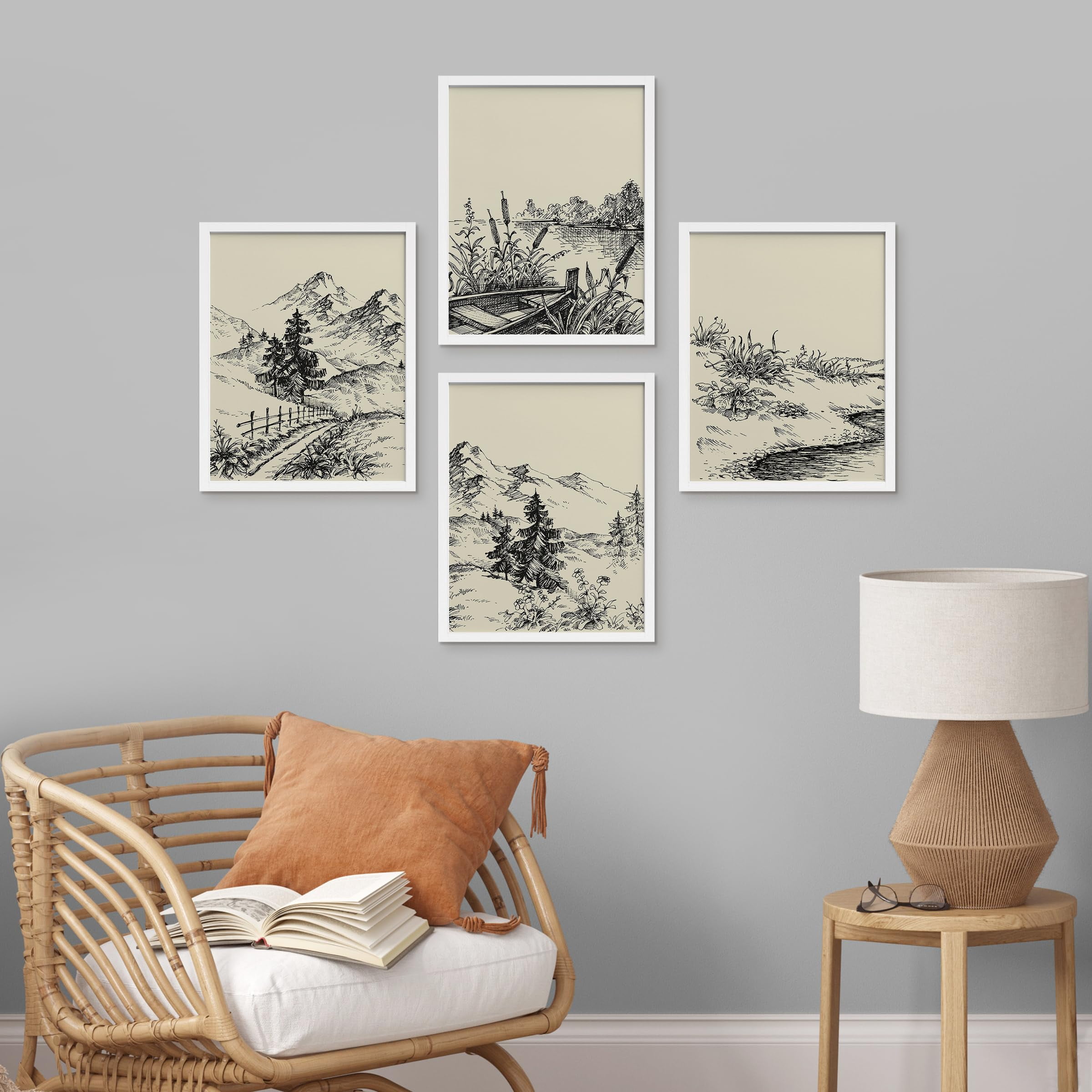 PixonSign Framed Wall Art Duotone Old-Fashioned Forest Tree Posters ...