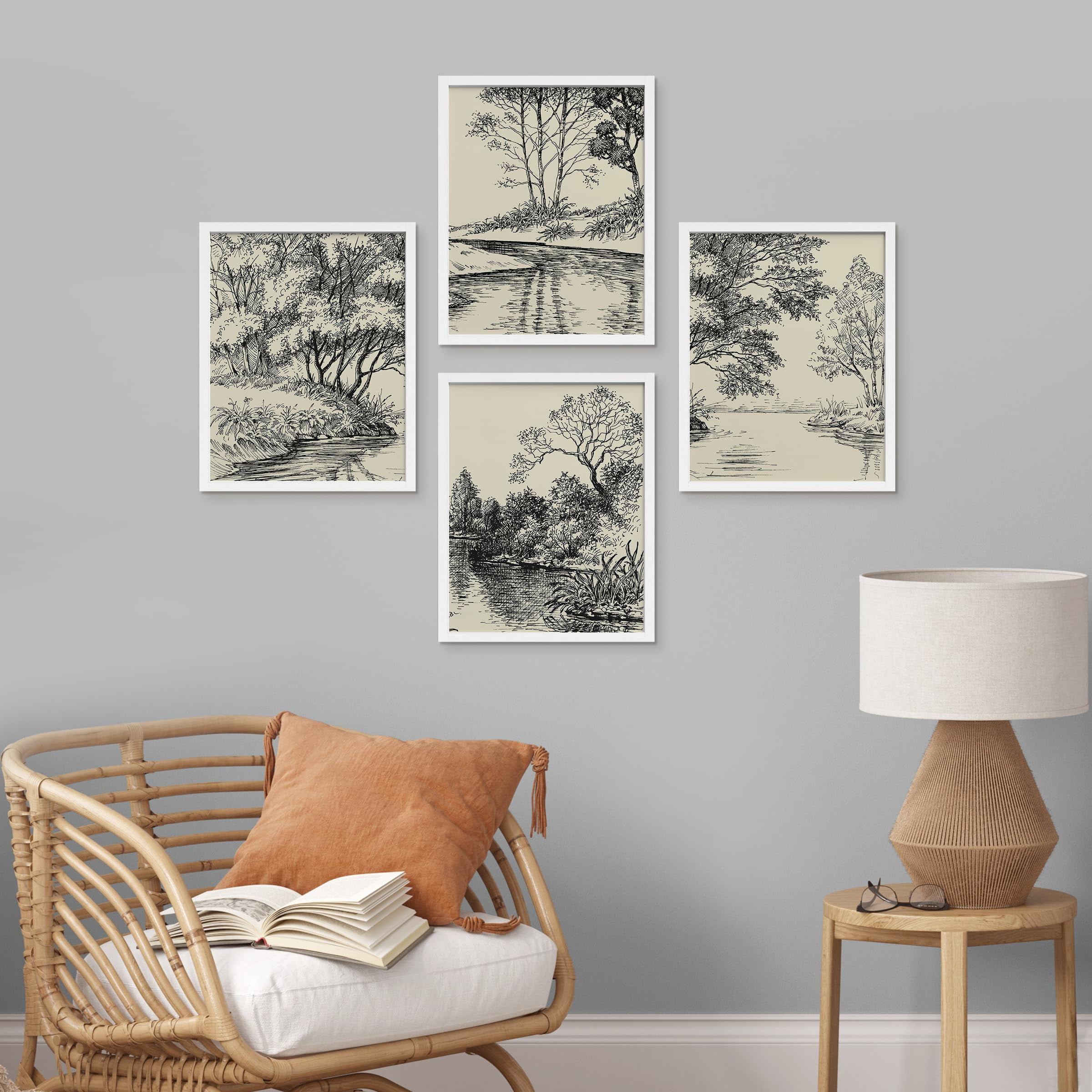 PixonSign Framed Wall Art Duotone Storybook Forest Tree Landscapes ...